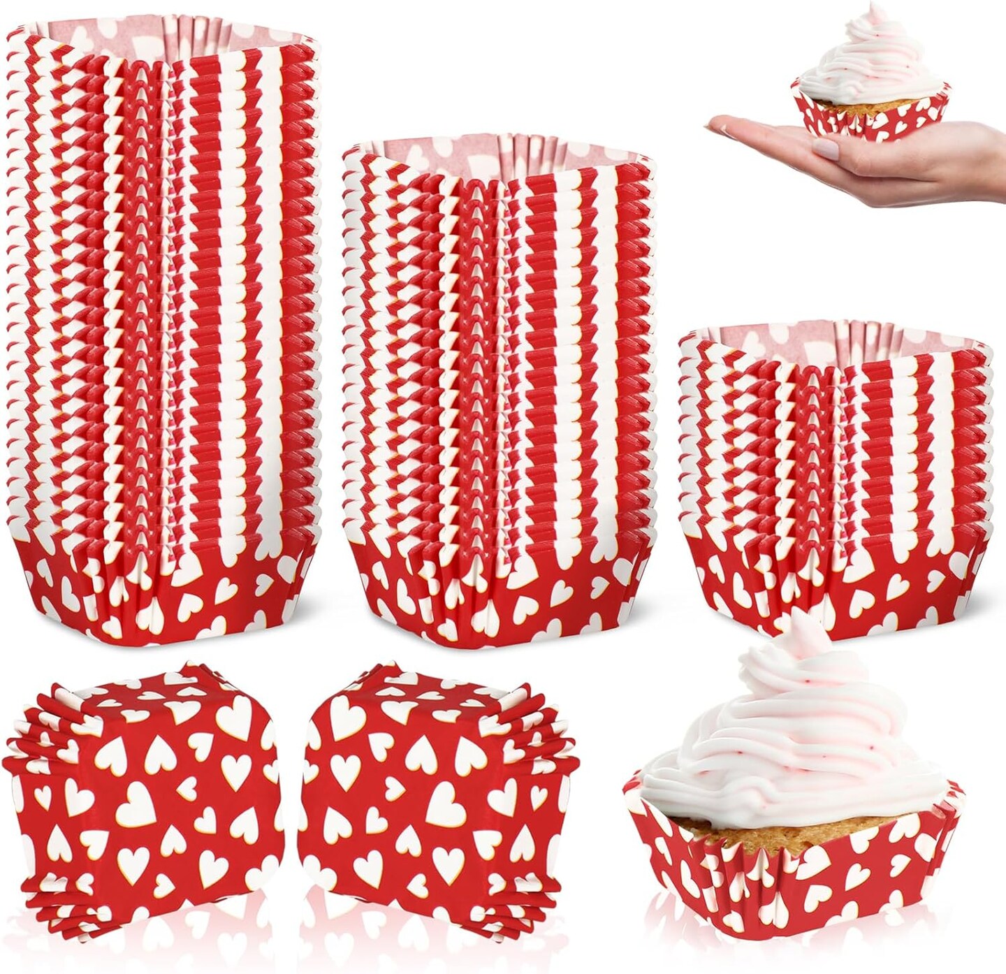 600Pcs Valentine's Day Square Cupcake Liners Love Heart Cupcake ...