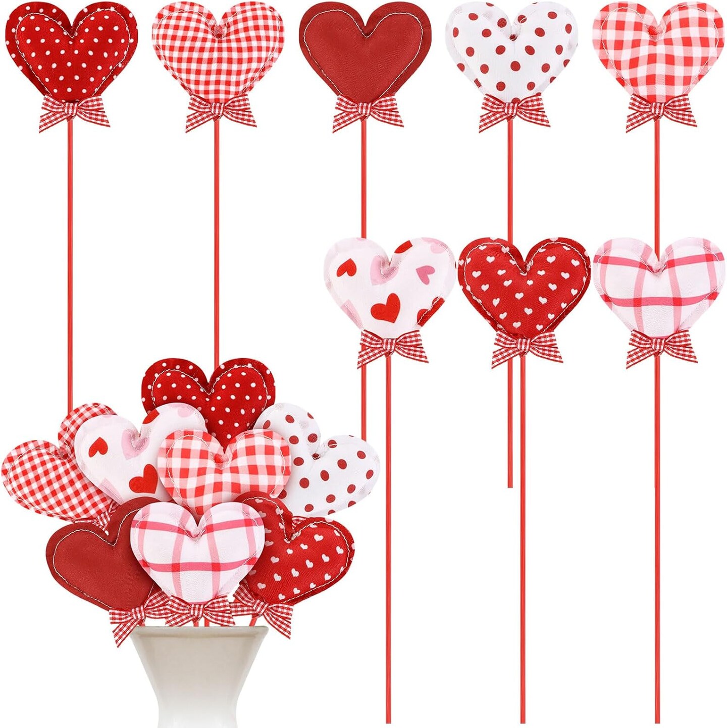 24 Pcs Valentine's Day Heart Shaped Picks Wooden Floral Heart Picks ...