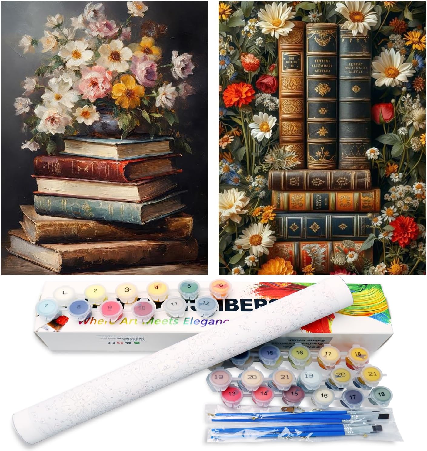 2 Pack Flower Paint by Numbers Kit for Adults, Book Paint by Numbers ...