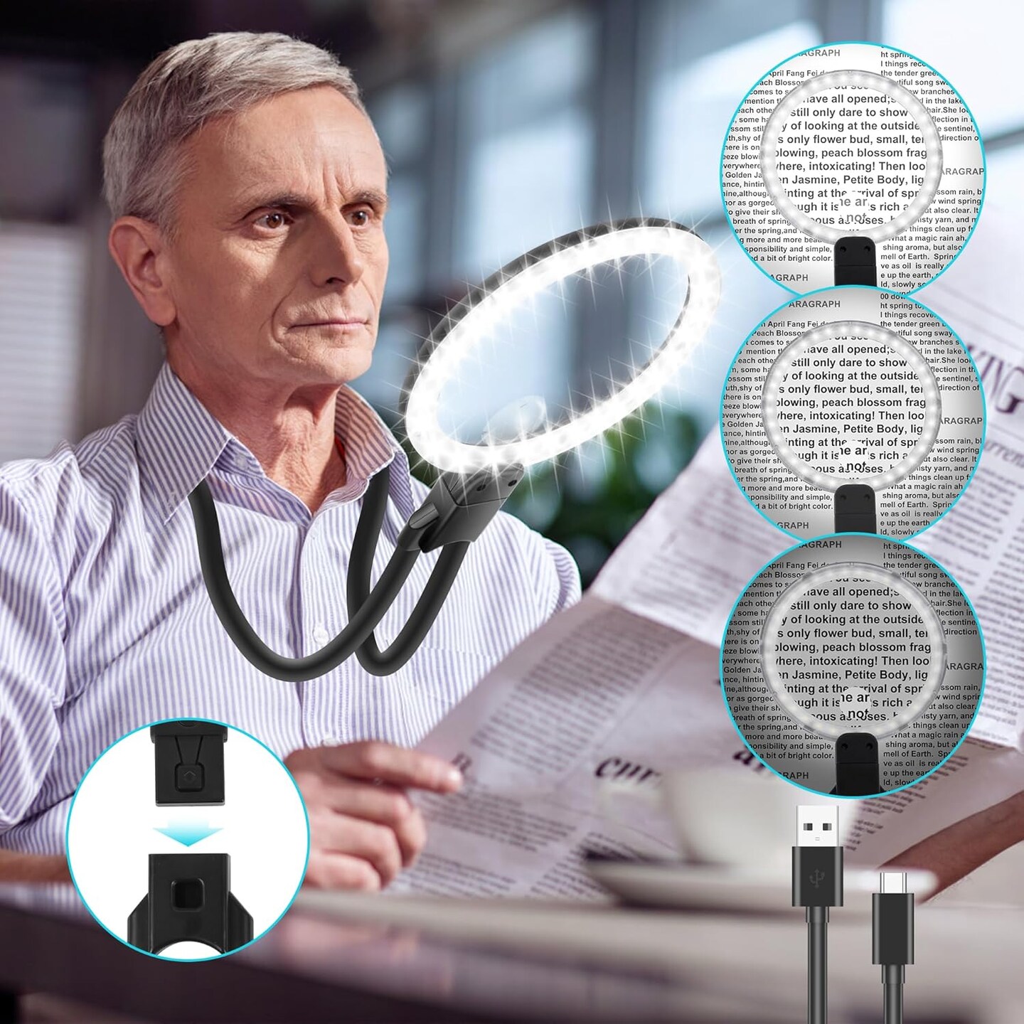 5X 15X Hands Free Magnifying Glass with Light and Stand, Magnifying ...