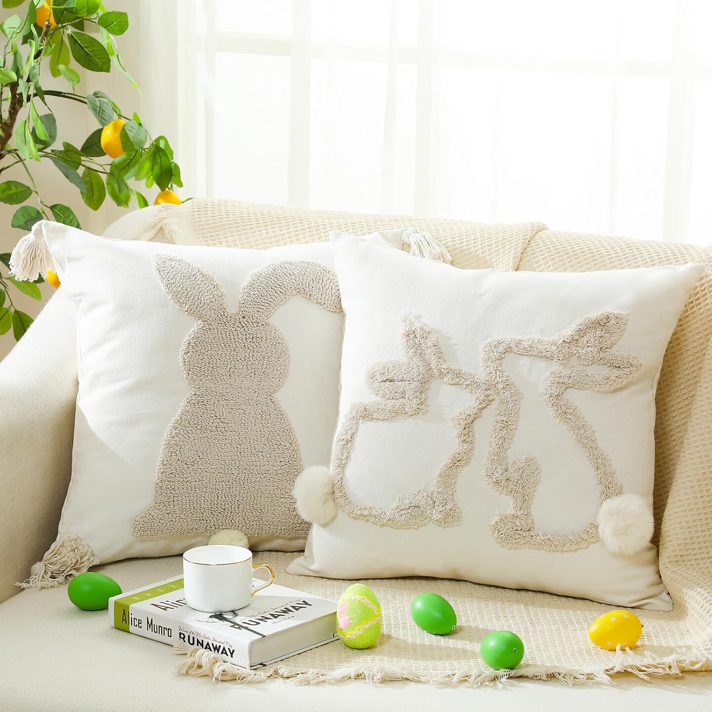 2 Pack 18 x 18 Inch Happy Easter Throw Pillow Covers Bunny Rabbit Throw ...