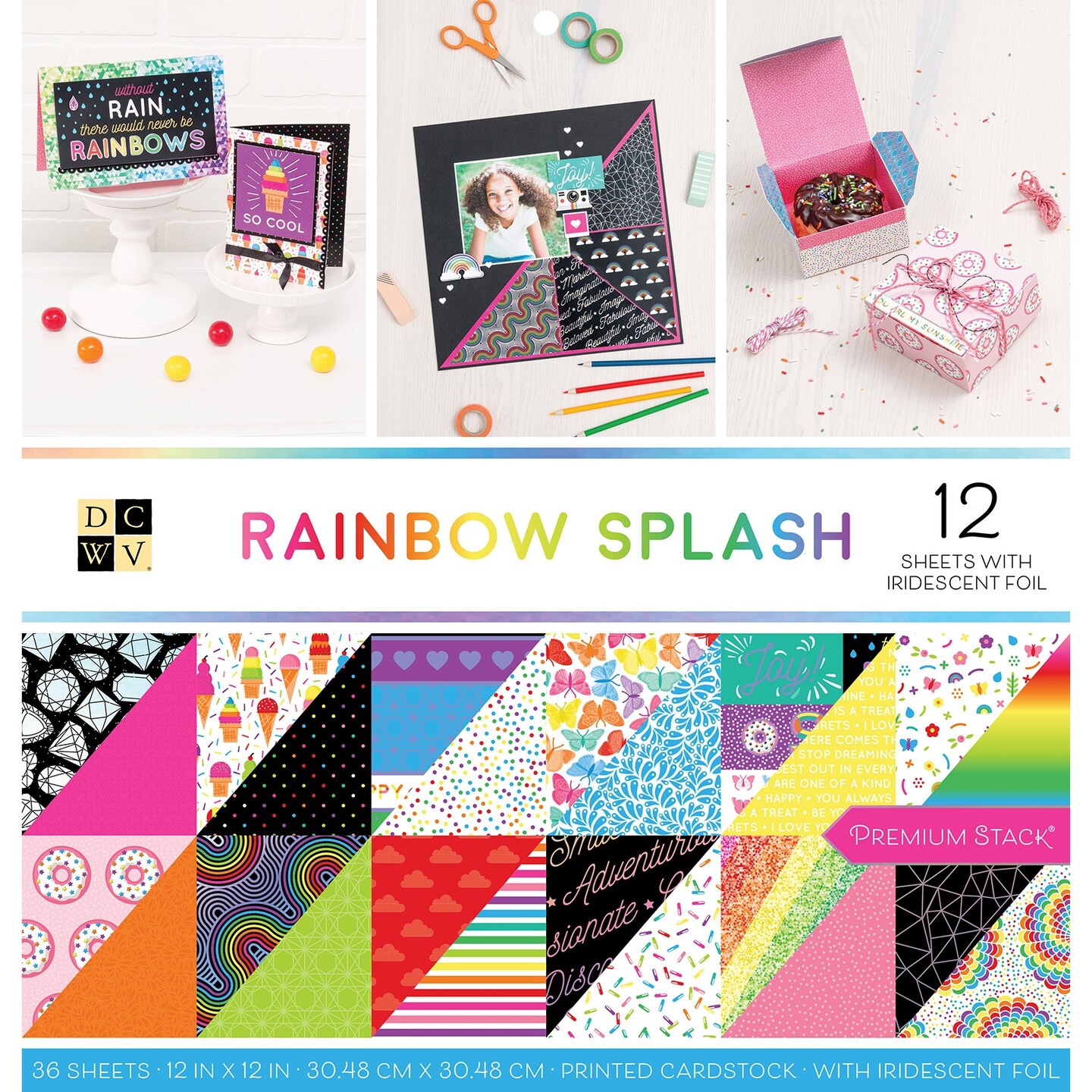 DCWV Double-Sided Cardstock Stack 12"X12" 36/Pkg-Rainbow Splash, 18 Des ...