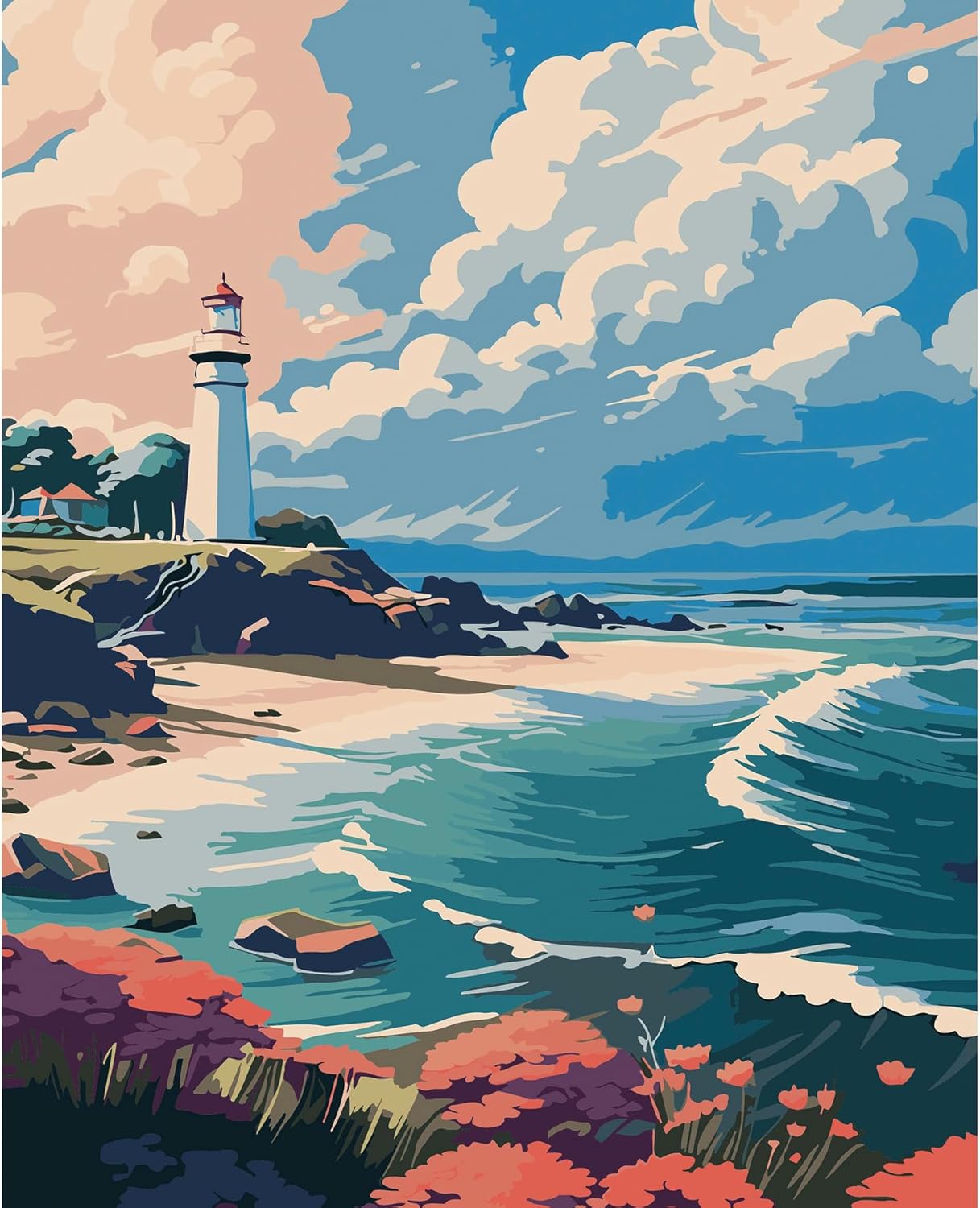 Paint by Numbers Beach, Lighthouse Paint by Numbers Kit for Adults ...