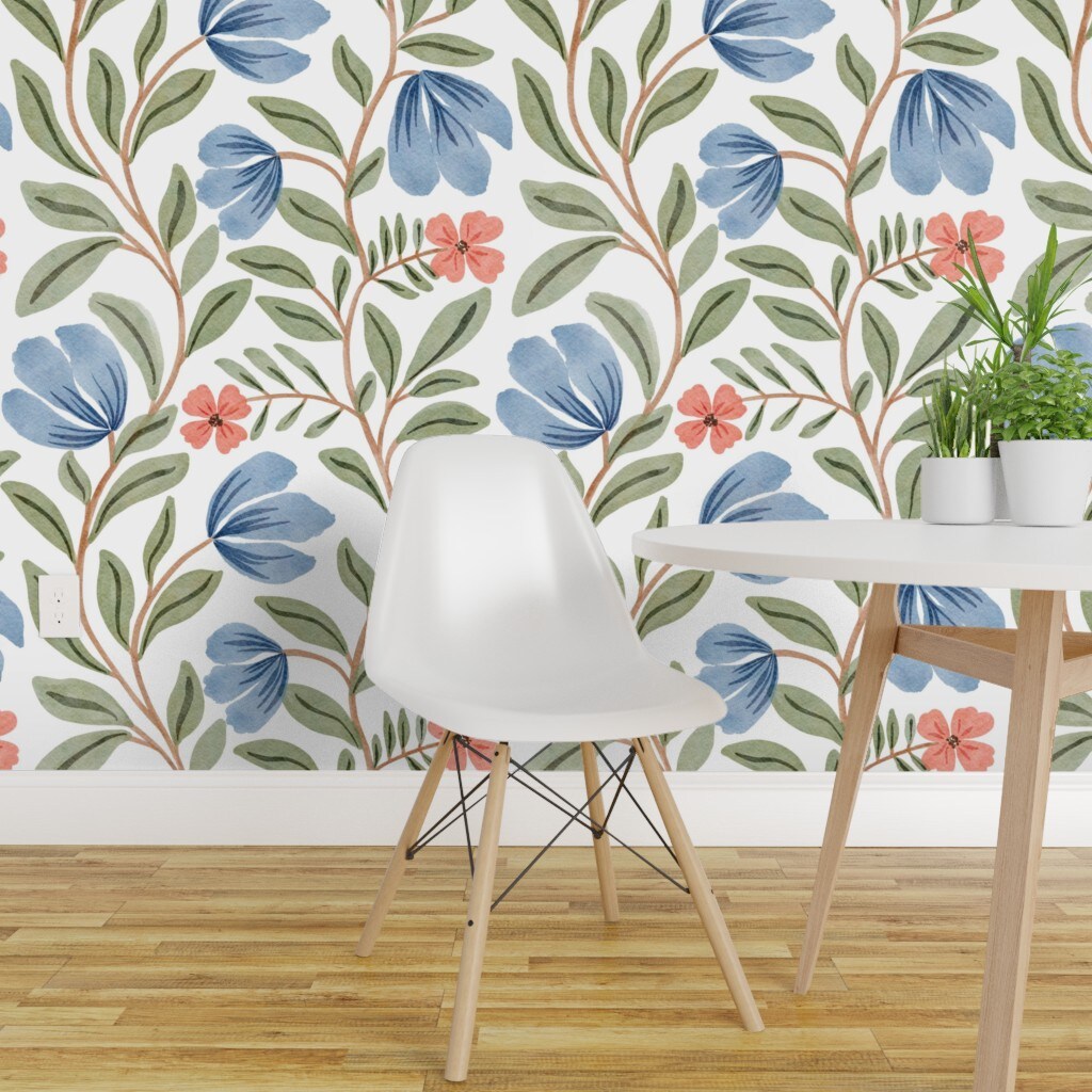 Pre-Pasted Wallpaper 2FT Wide Cottagecore Watercolor Floral Botanical ...