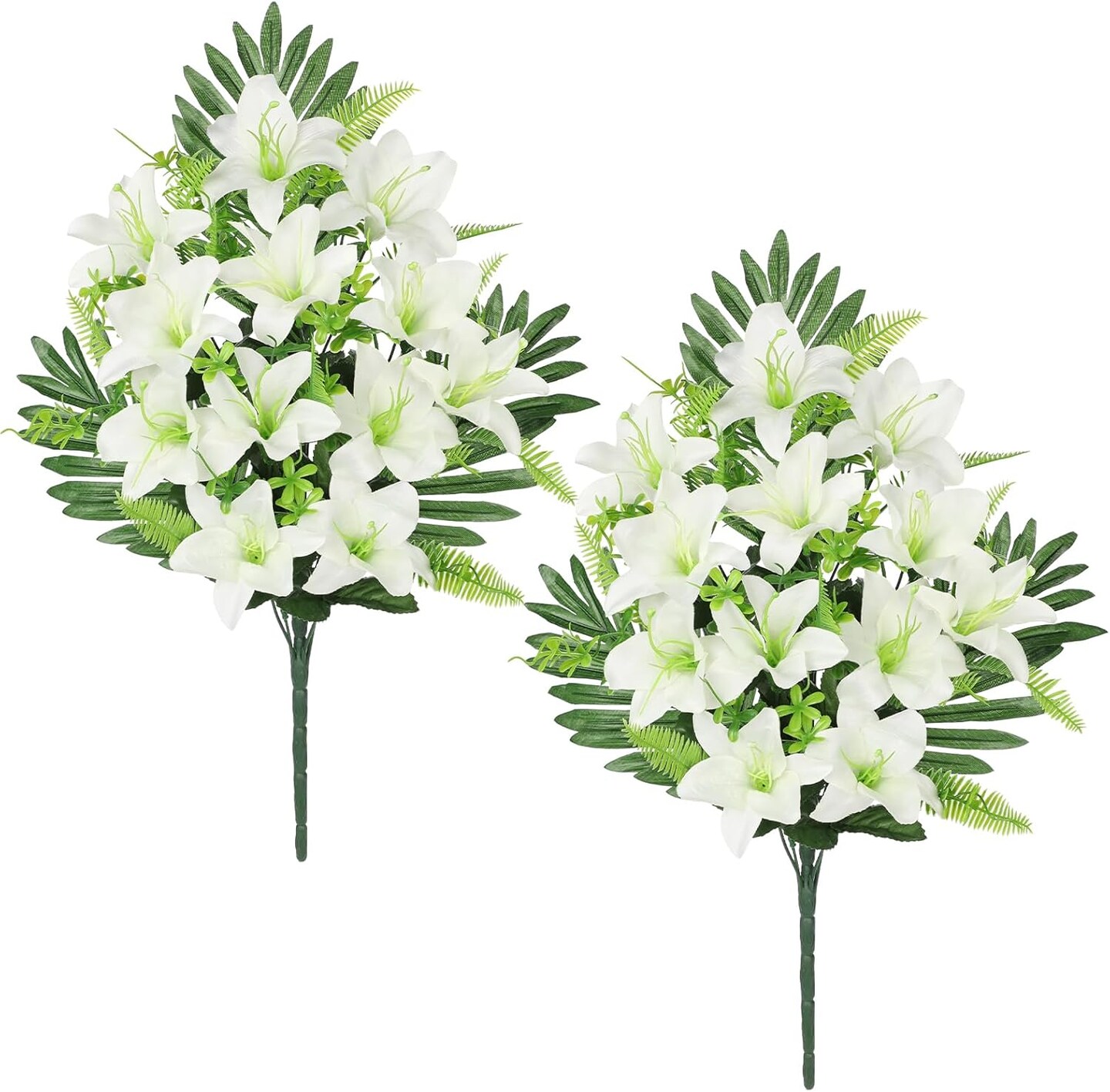 Artificial Cemetery Flowers for Grave, Set of 2 Silk White Faux Lily ...