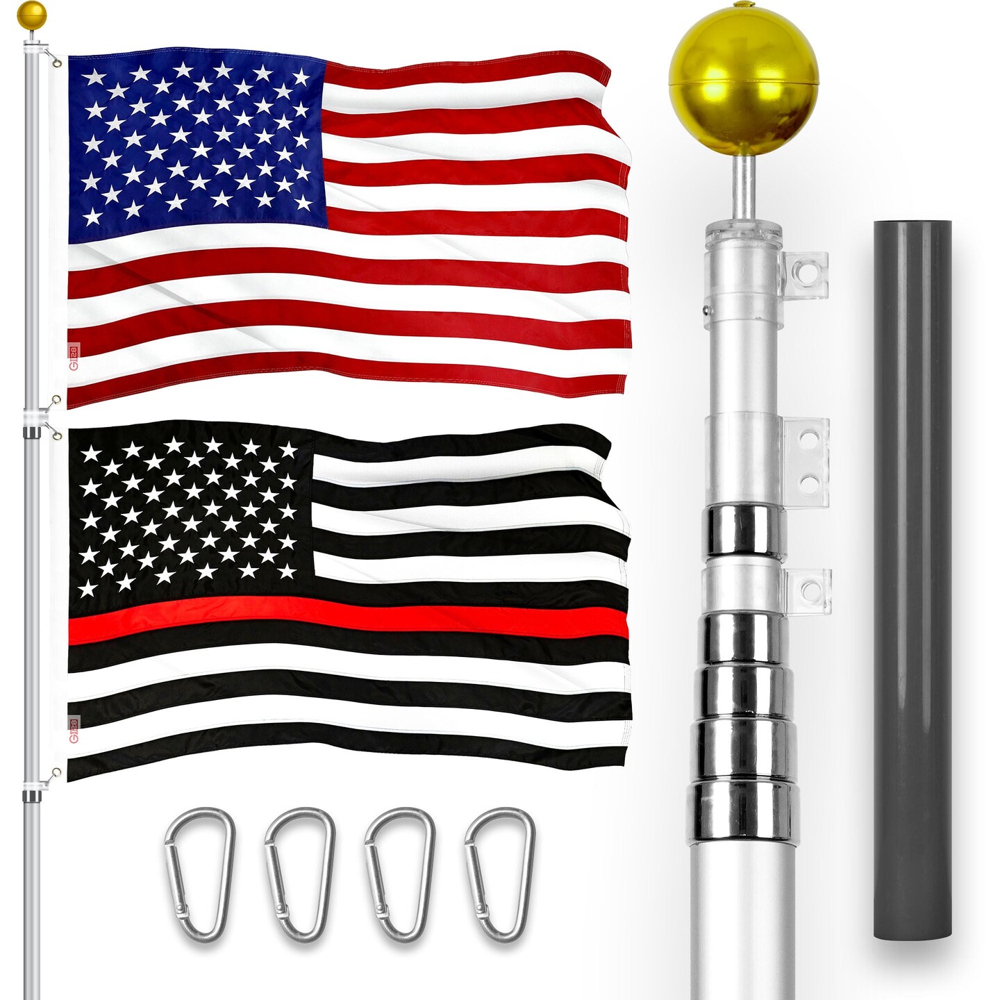 G128 Combo Pack: 25 Ft Telescoping Aluminum Flagpole (Silver ...
