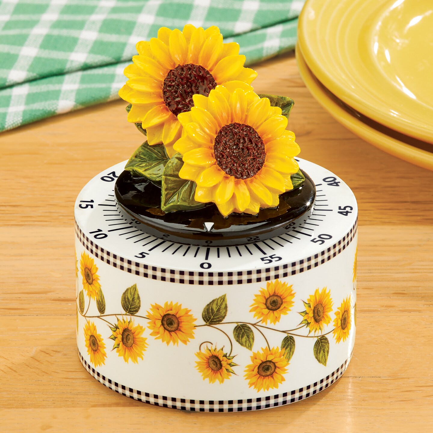 Collections Etc Charming Hand-Painted Sunflower Gingham Border ...