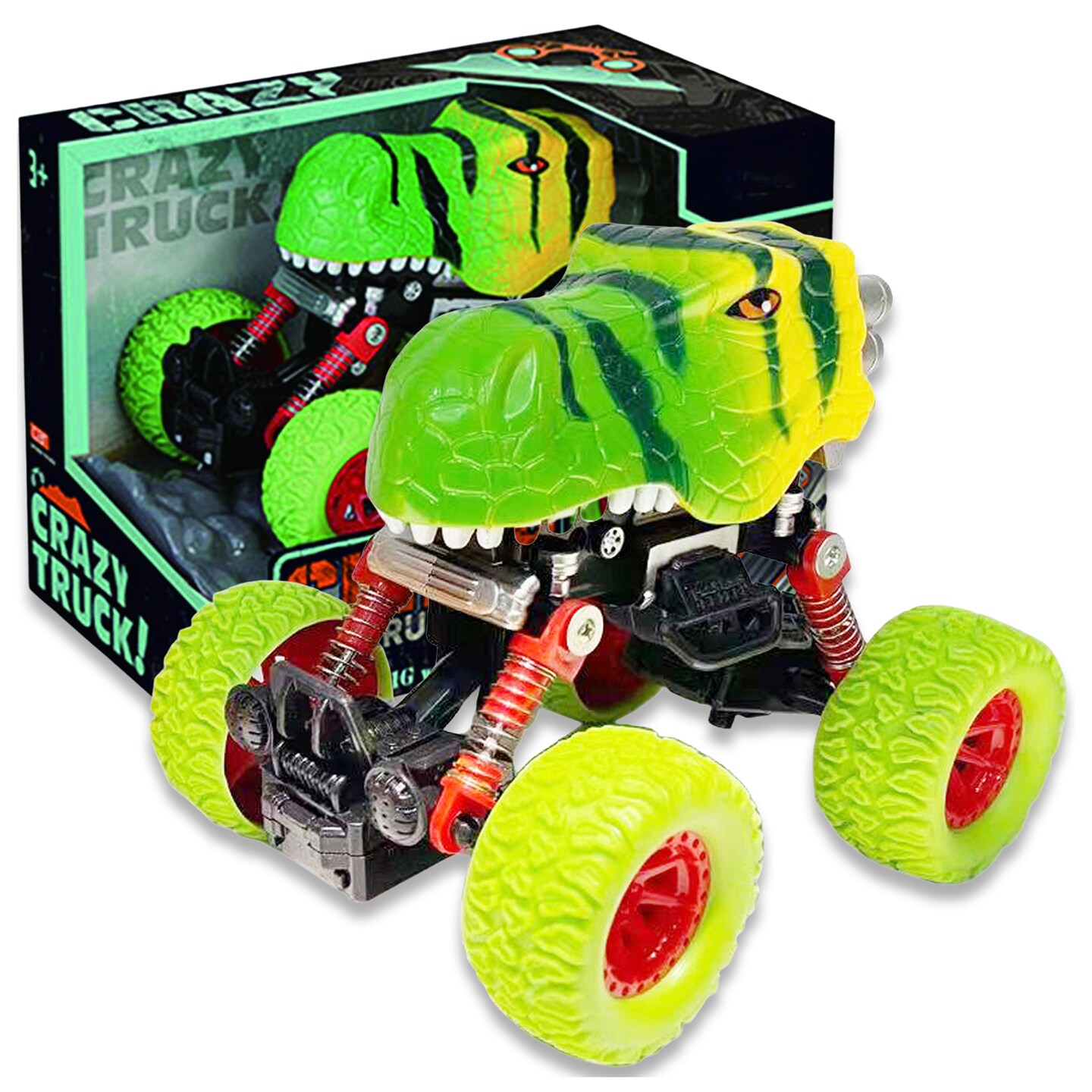 Crazy Truck: Big Wheels Dinosaur Truck - Green & Yellow Skull - 4.5 ...