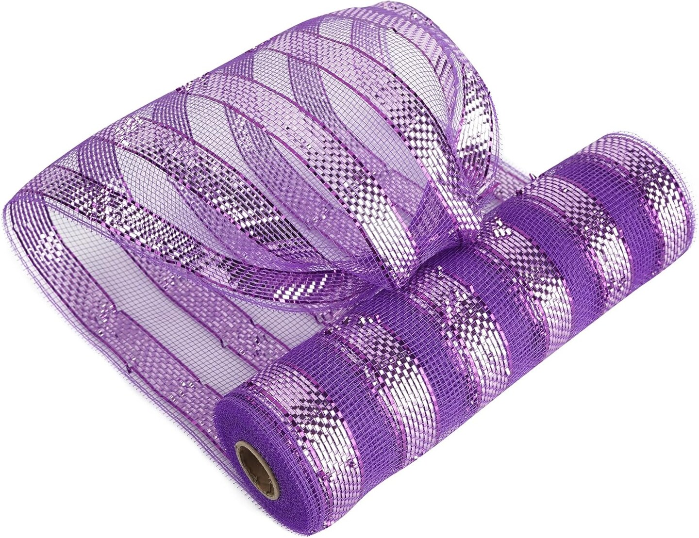 Purple Mesh Ribbon 10 Inch Deluxe Wide Foil Metallic Striped Deco Mesh ...