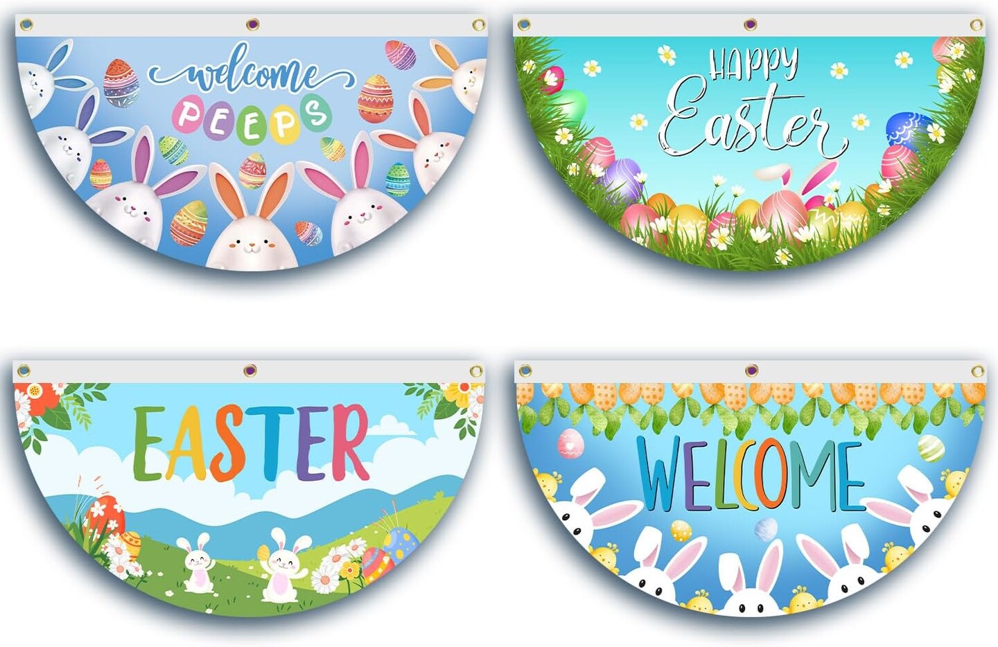 Welcome Peeps Easter Fan Flag, Cute Bunny Eggs Easter Bunting Flag ...
