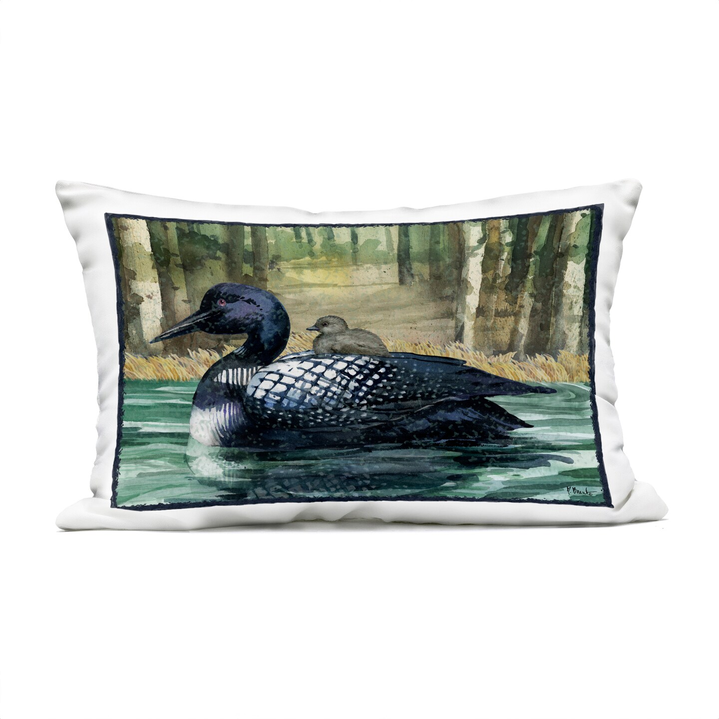 Stupell Industries Loon with Baby on Lake Outdoor Printed Pillow design ...