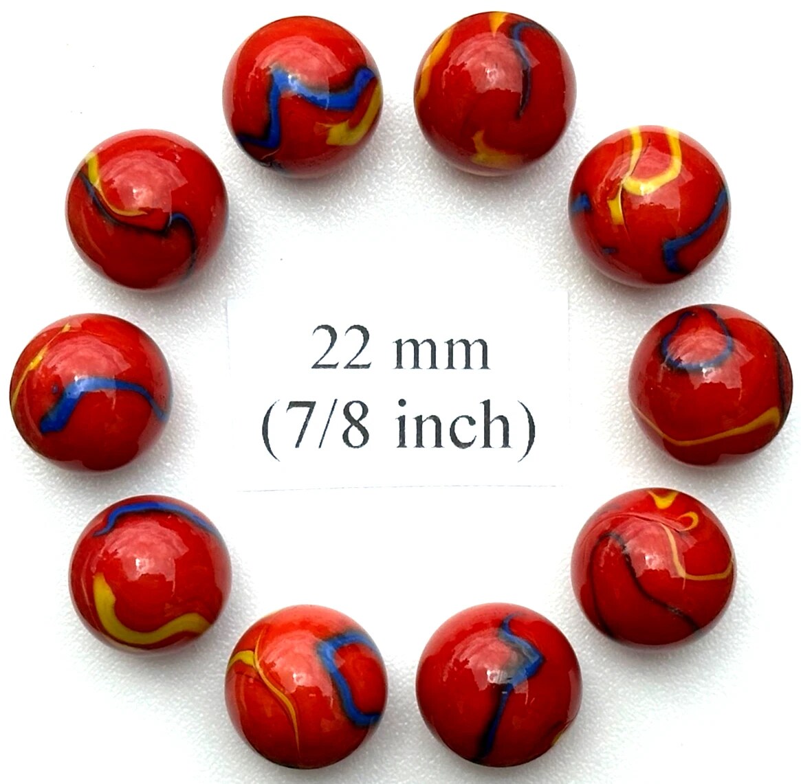 ODIN Red/Blue/Yellow Swirl Glass Marbles 22mm (7/8 inch) SHOOTER Taw ...