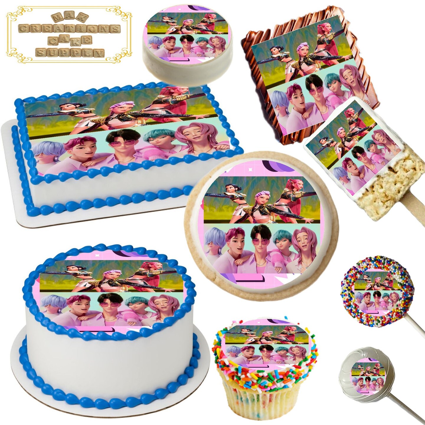 K Pop Demon Hunters HuntrIx and Saja Boys Edible Cake and Dessert ...