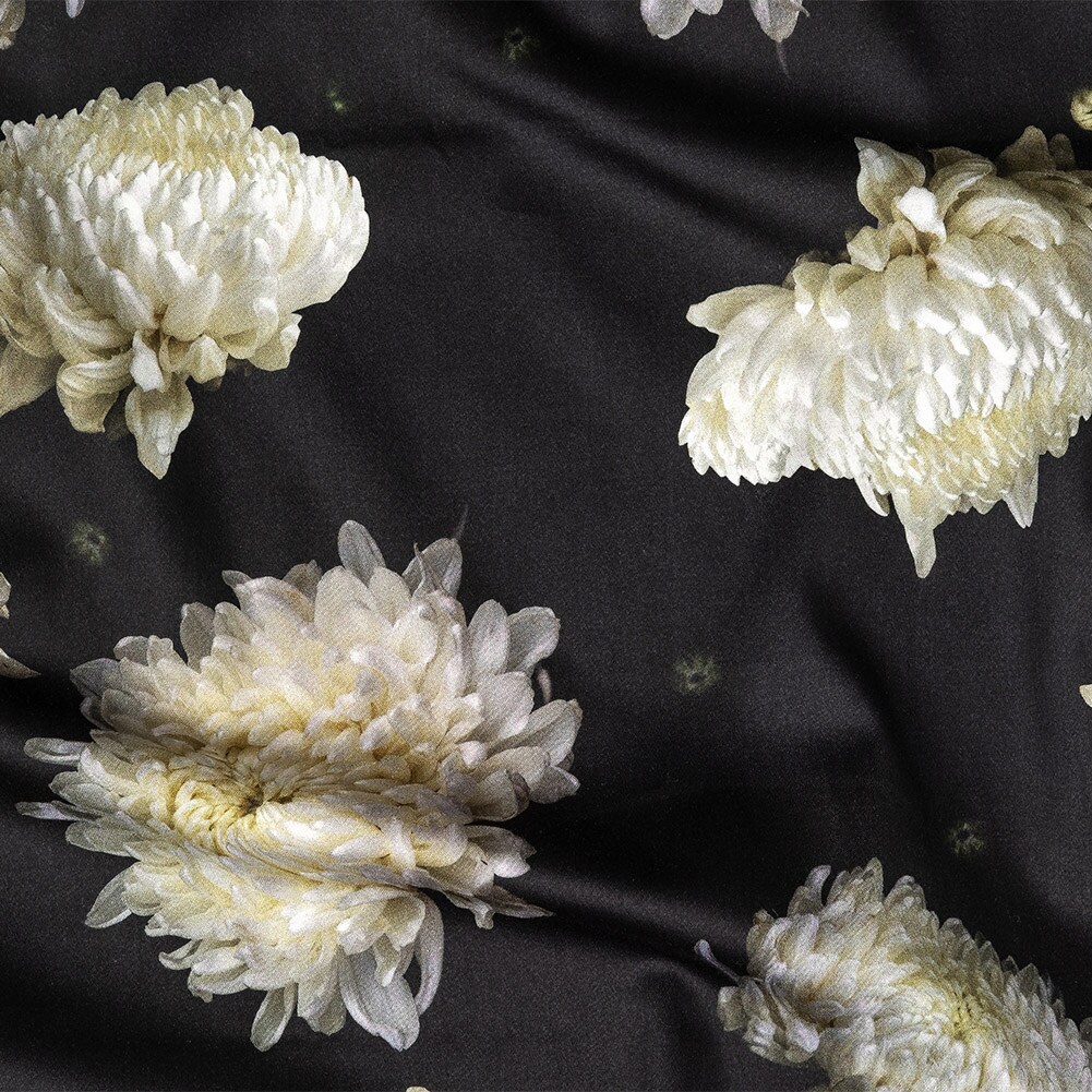 1 Yard Stretch Cotton Sateen Pale Yellow and Black Floral Fabric for ...