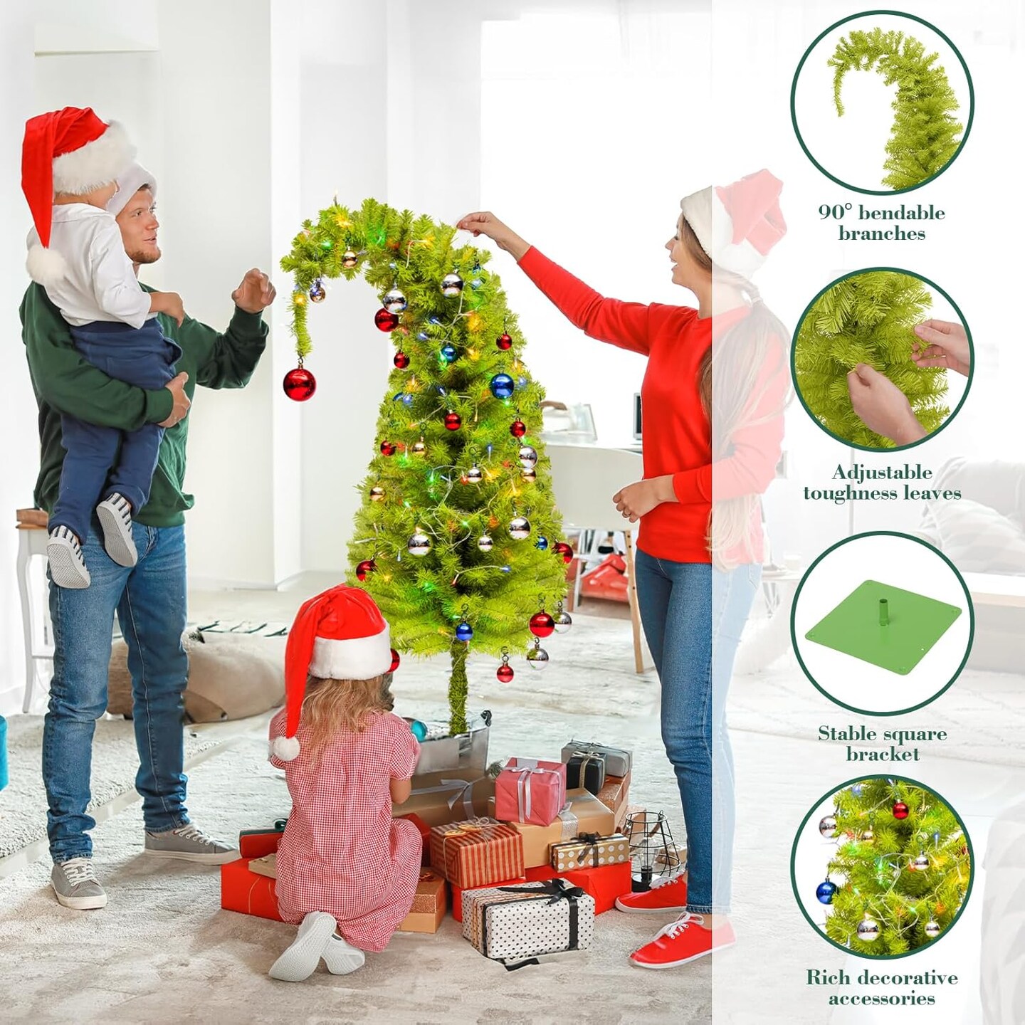 Bendable Artificial Christmas Tree(Grinch Green)15"D x 15"W x 68.5"H ...