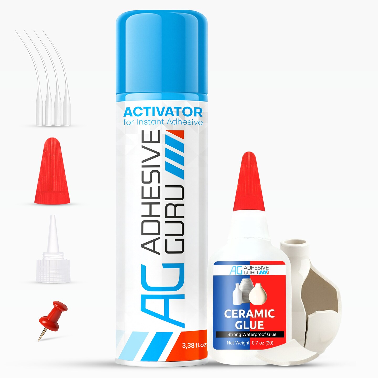 ADHESIVE GURU Ceramic Repair Kit, AG Ceramic Glue 0.7 oz. & Activator ...