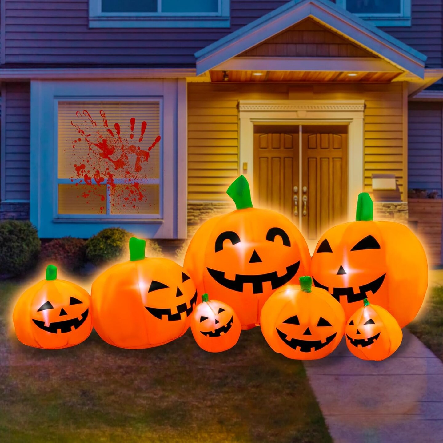 7 Ft Halloween Inflatable Pumpkin Patch Family Decoration (Orange-2 ...