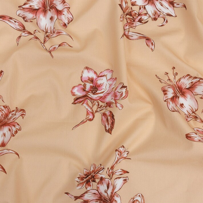 1 Yard Peach and Pink Floral Cotton Poplin Passion and Prosperity ...