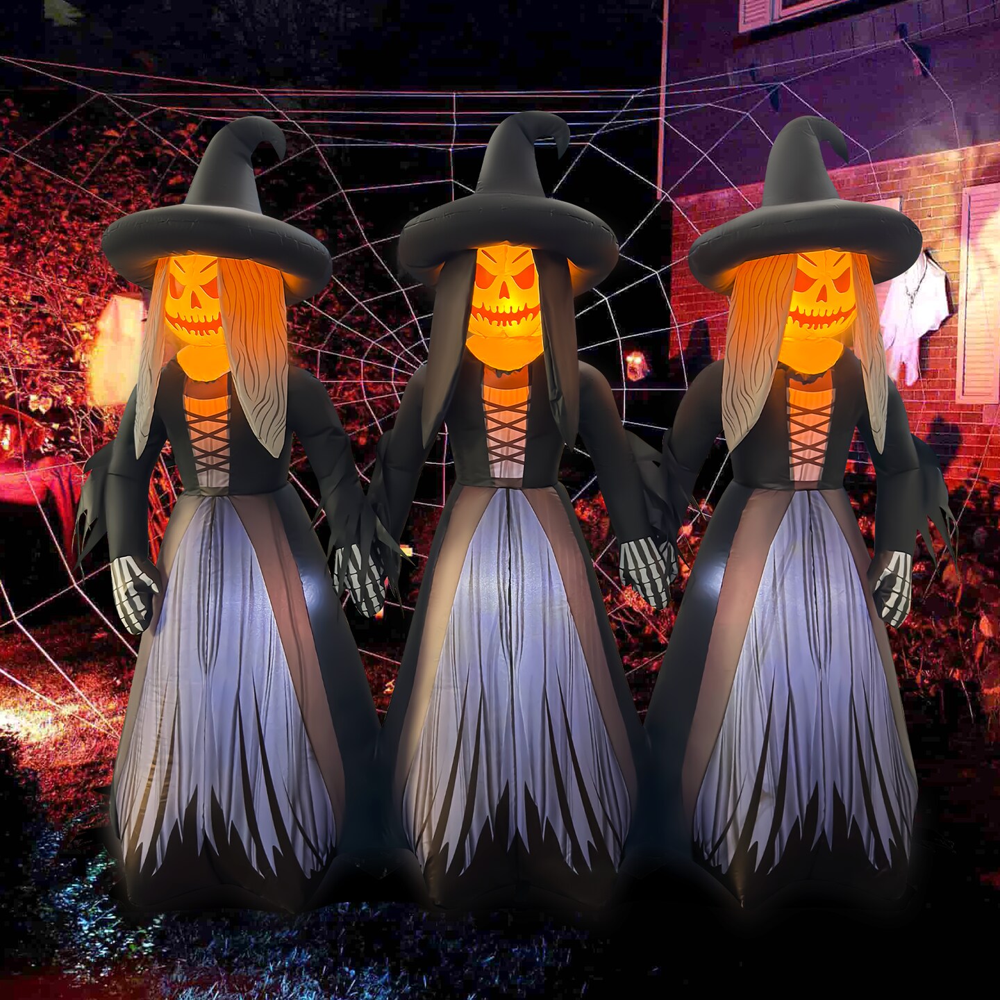 GOOSH 7FT Inflatable Trio of Pumpkin Witches – Light-Up Halloween Yard ...