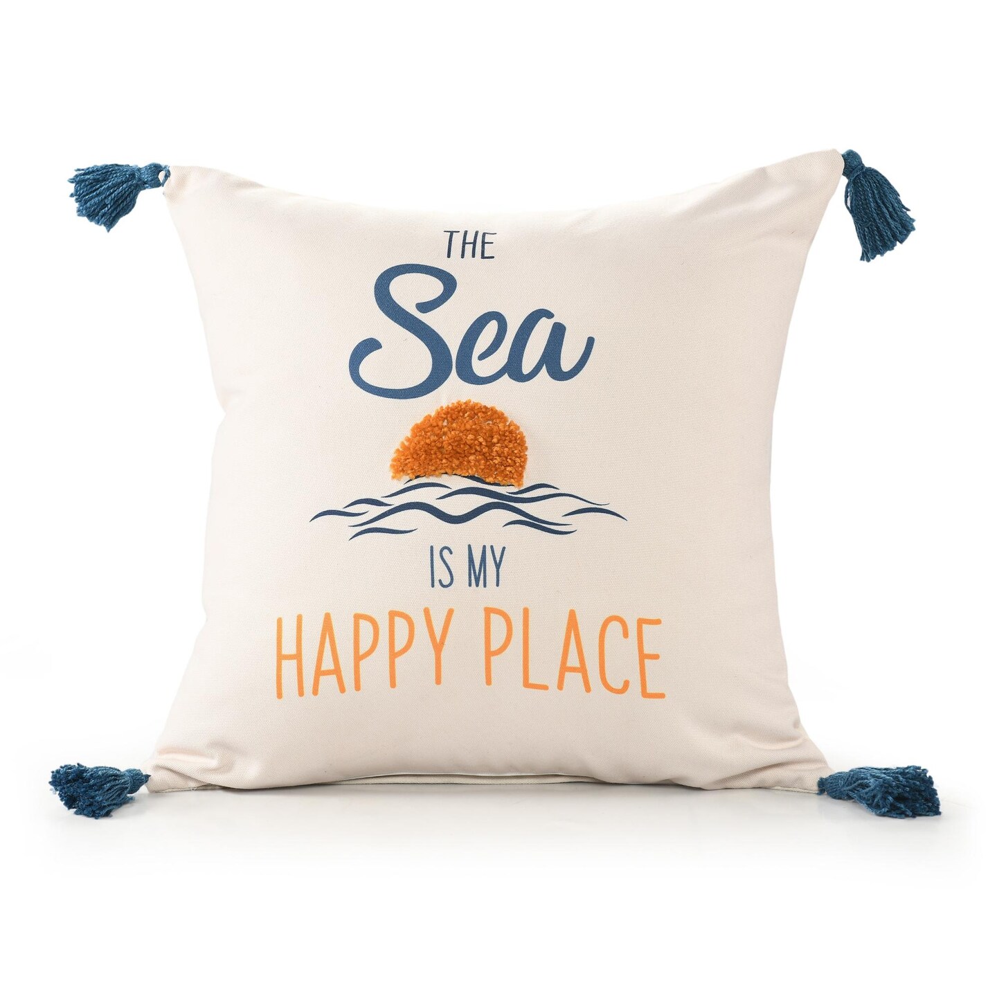 Laddha Home Designs Coastal Sea Is My Happy Place Square Throw Pillow ...