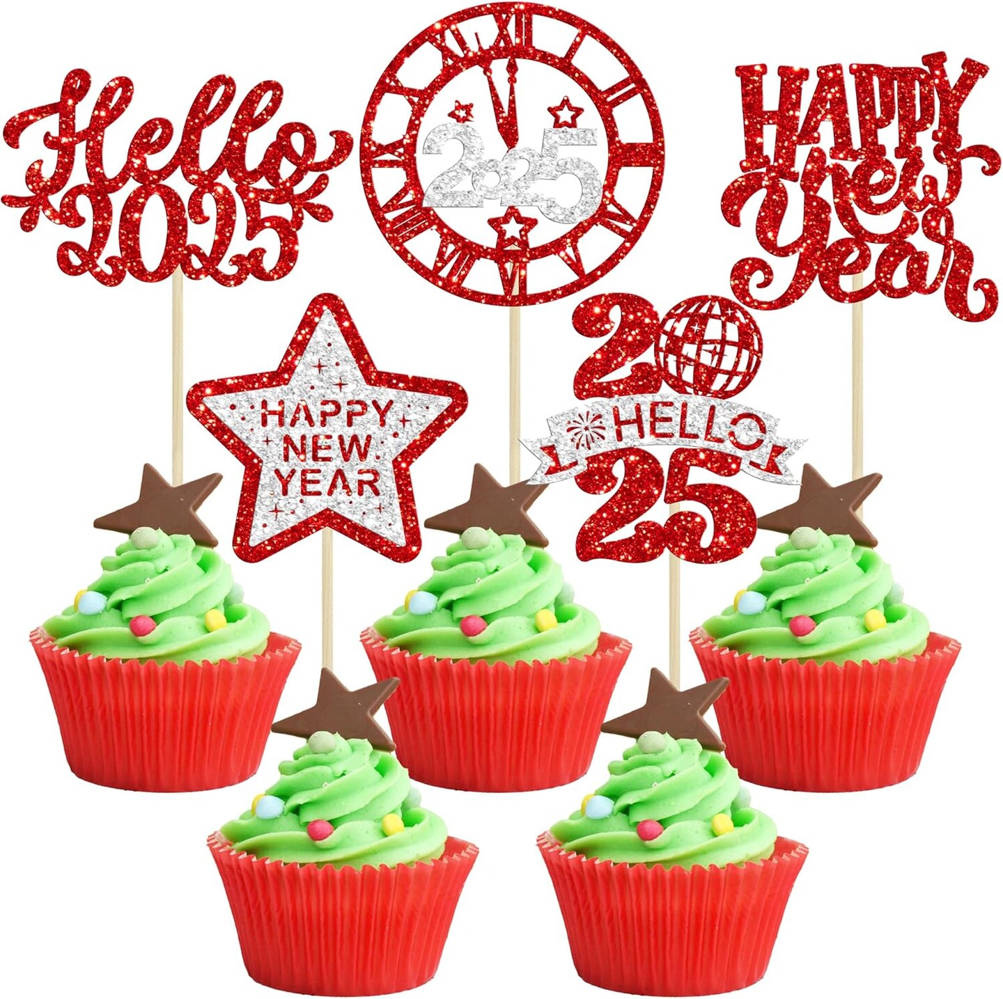 30Pcs Happy New Year 2025 Cupcake Toppers Hello 2025 Cupcake Picks ...