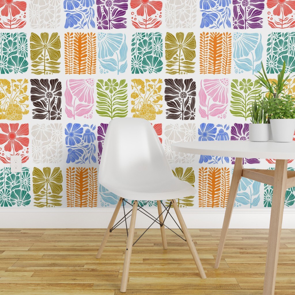 Peel & Stick Wallpaper 2FT Wide Colorful Floral Botanical Block Print ...