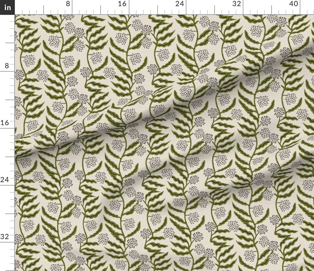 Various Fabrics by the Yard or Fat Quarter Floral Stripe Dark Moss ...