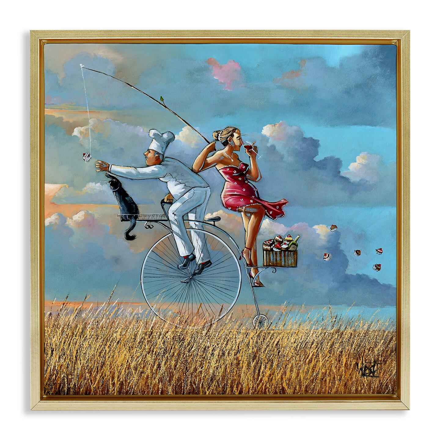 Stupell Industries Charming Lady & Chef Bicycle View Floating Frame ...