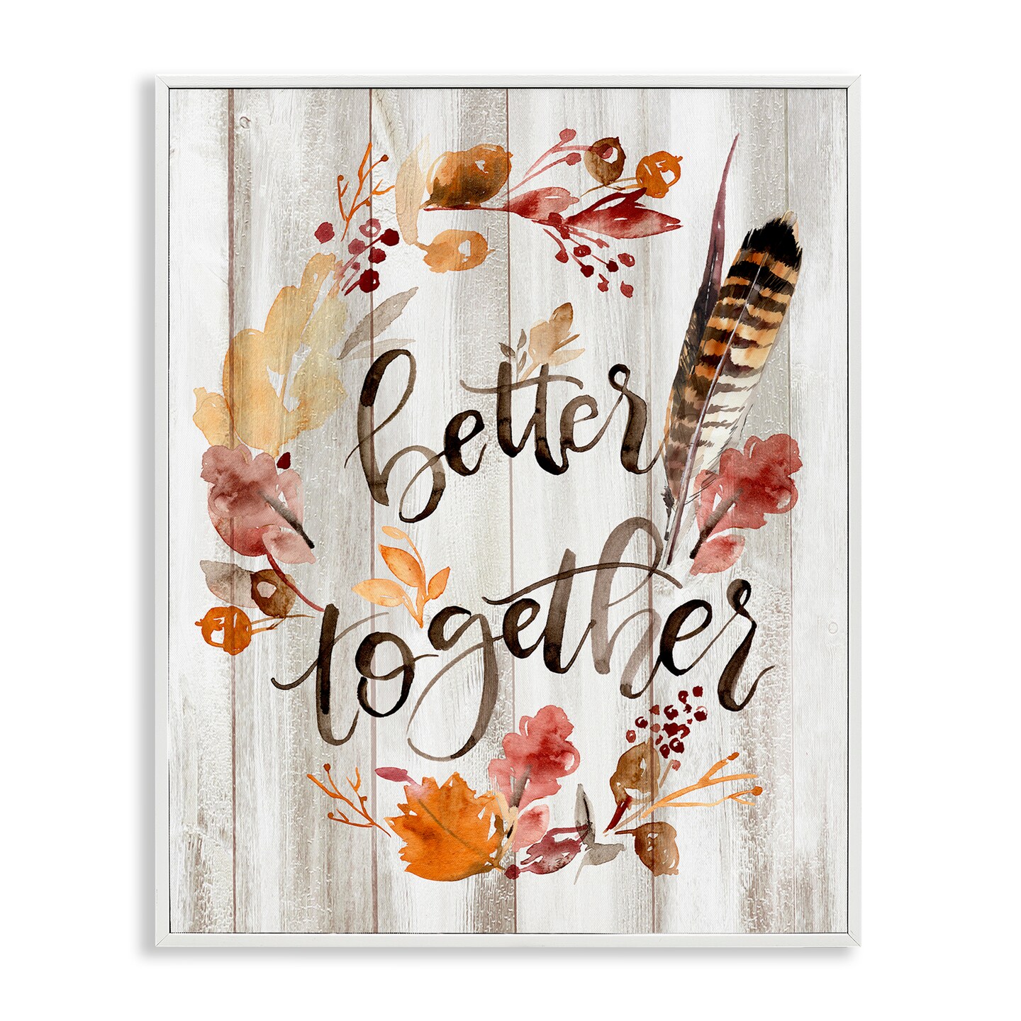 Better Together Rustic Boho Calligraphy Feather Plants Framed Giclee ...