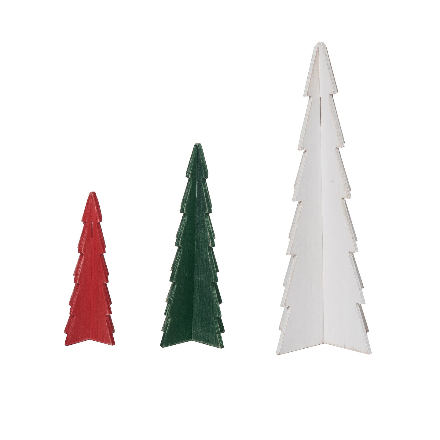 Multicolor Christmas Dimensional Trees Set of 3 Decorative Figurines ...