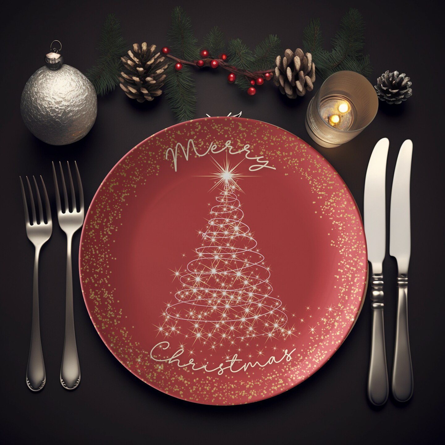 Red Christmas Plate, Elegant Holiday Dinnerware Set for Festive ...