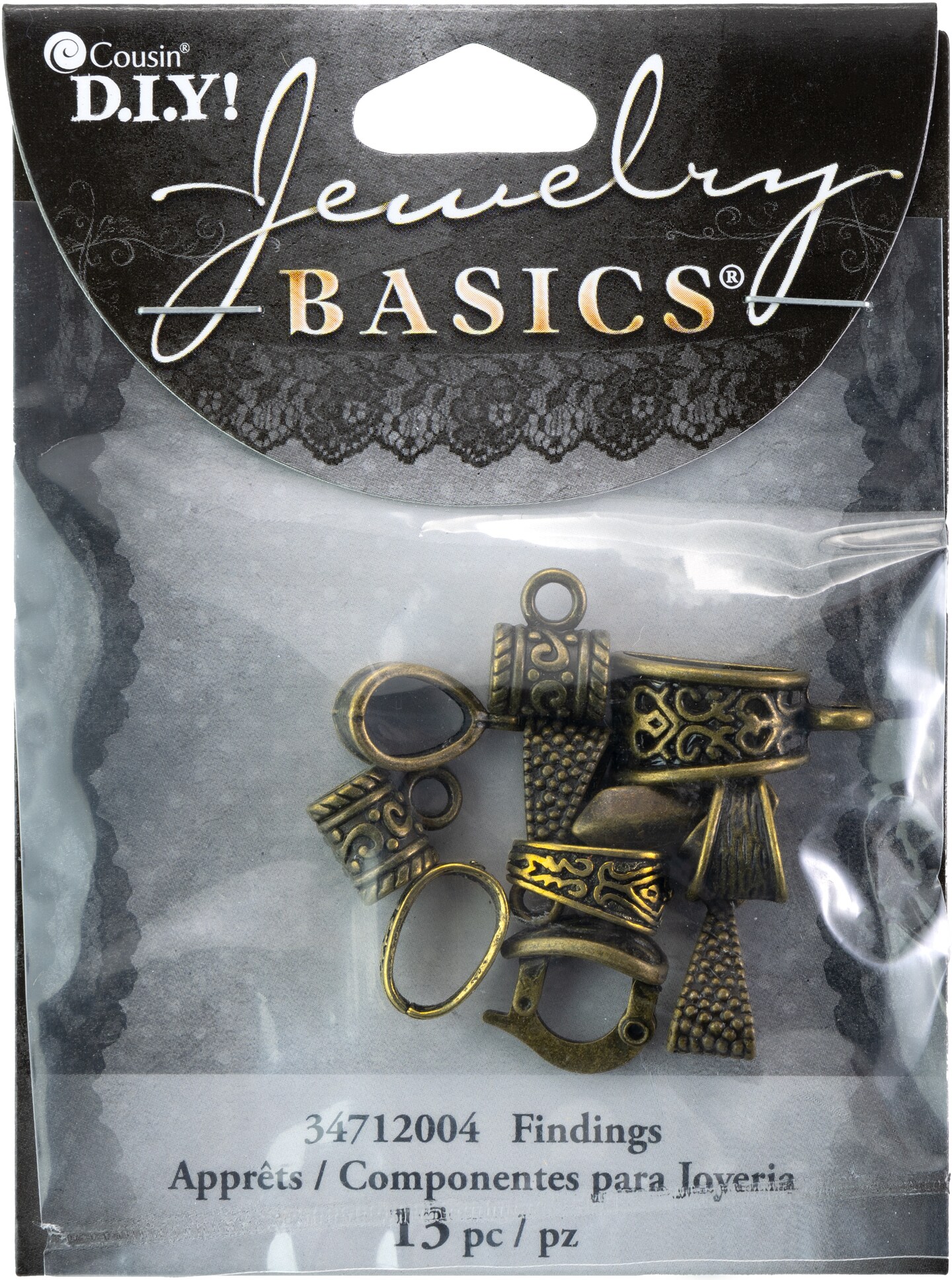 CousinDIY Jewelry Basics Metal Findings 13/Pkg-Antique Gold Mixed Bail ...