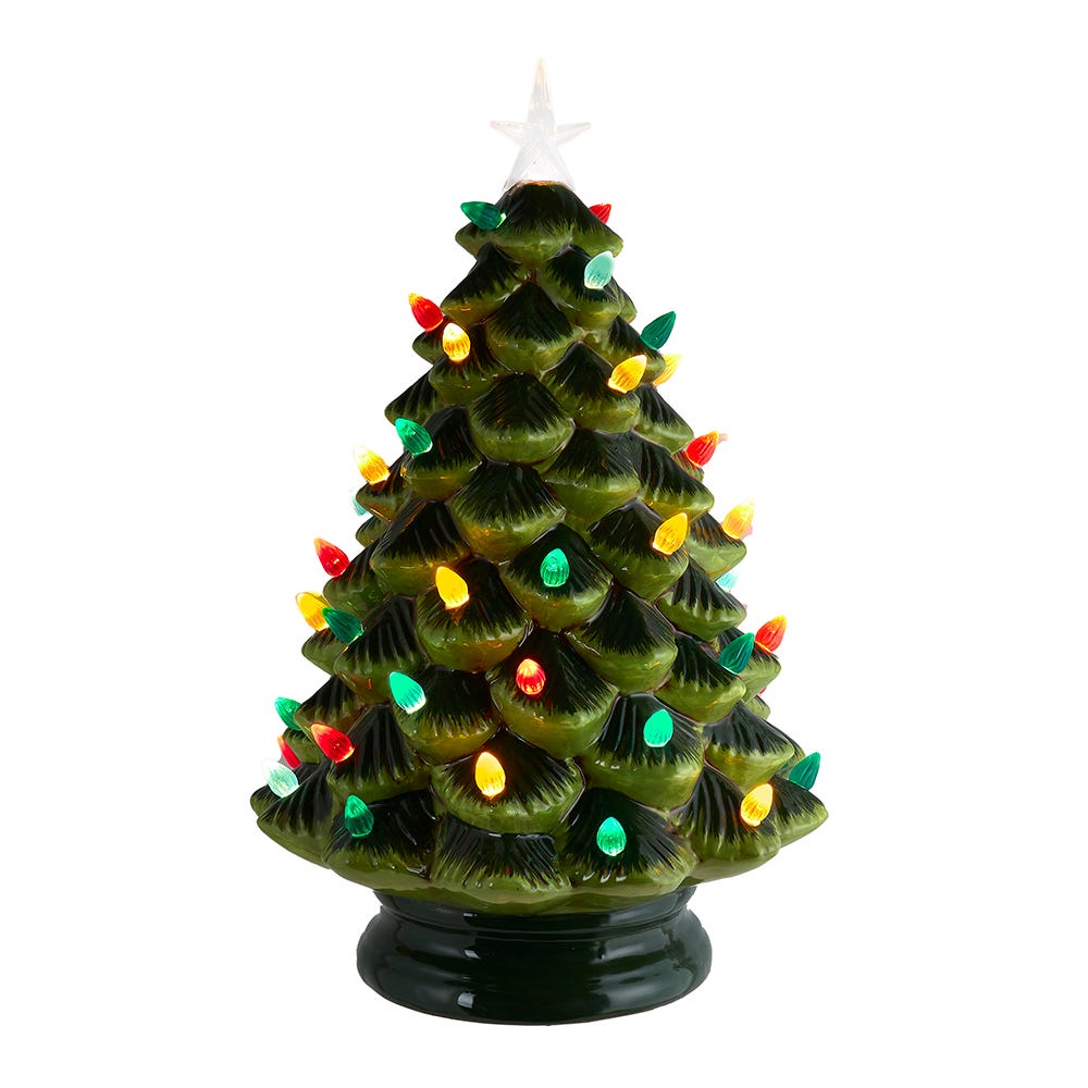 Kurt Adler 14-Inch Battery Operated LED Lighted Ceramic Green Tree ...