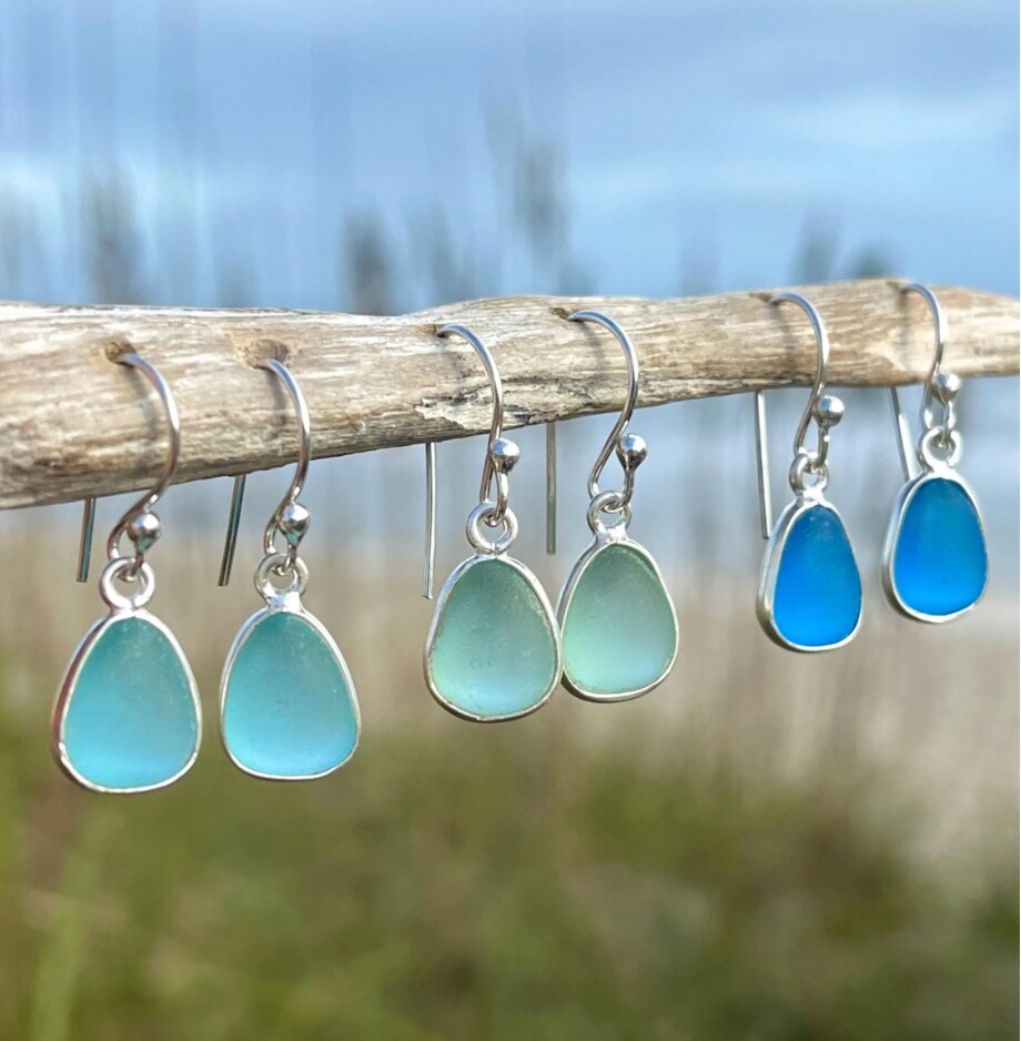 Sea Glass Earrings Dangle Sterling Silver Wire Wrap Drop Earrings Beach ...
