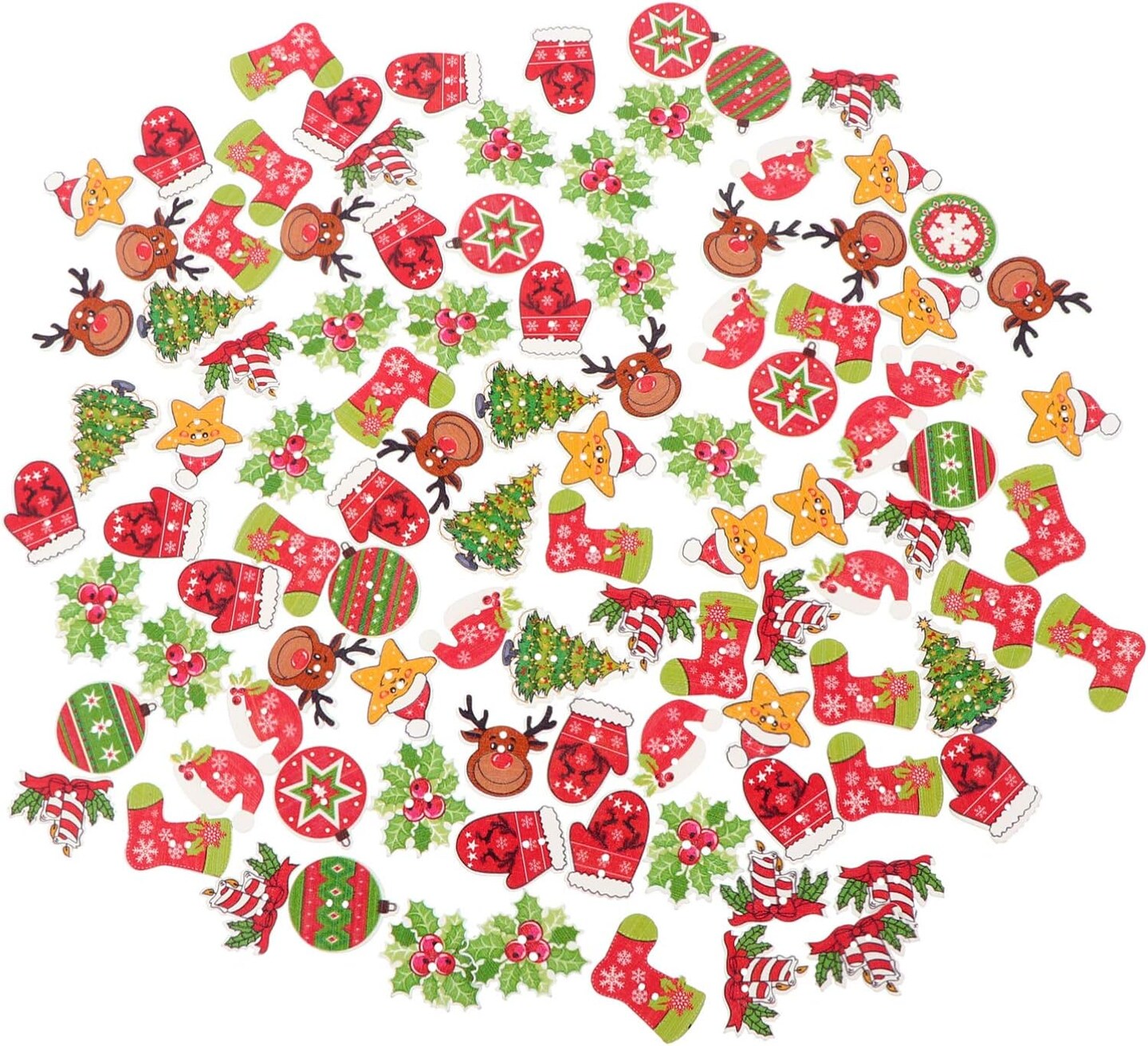 100pcs Christmas Wood Buttons Mixed Craft Xmas Buttons with 2 Holes ...