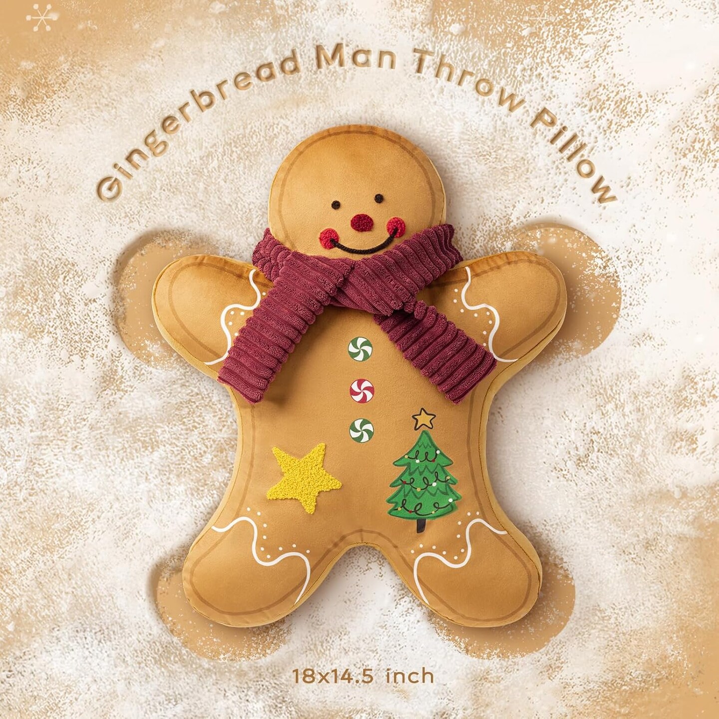 Merry Christmas Gingerbread Man Shaped Pillow, Soft Velvet Gingerbread ...