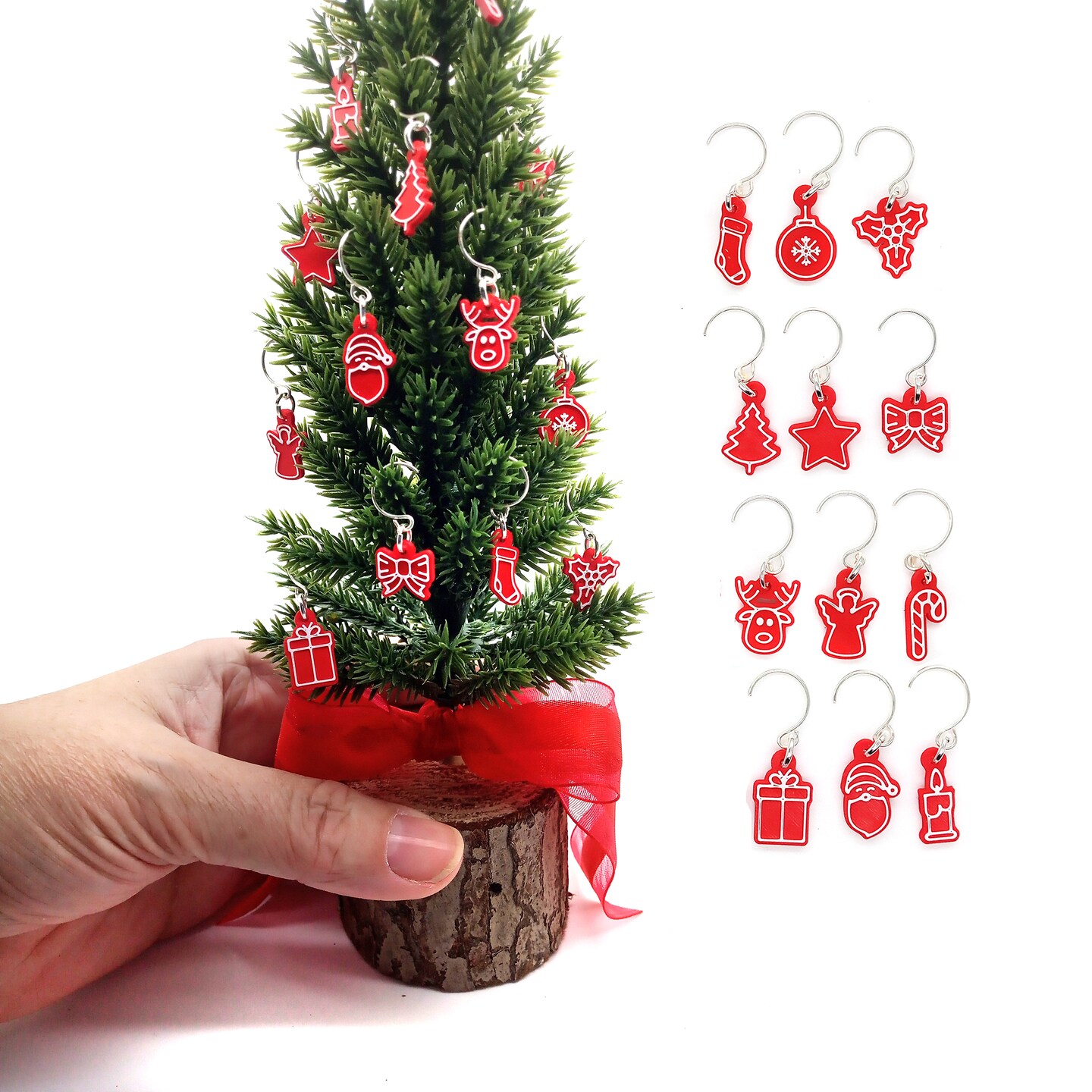 Cute Miniature Christmas Tree & Removable Red Mini Ornaments ...