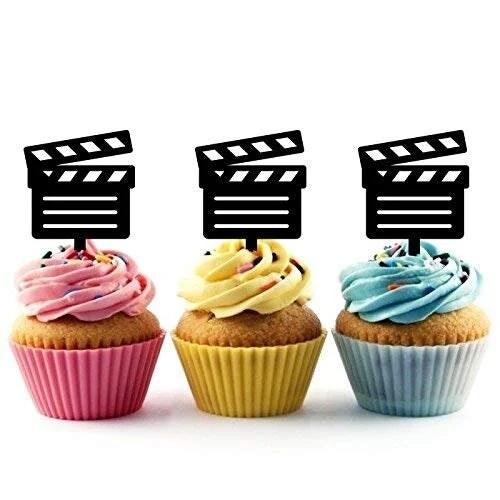 Director Clapboard Movie Slate Silhouette Acrylic Cupcake Toppers 12 ...