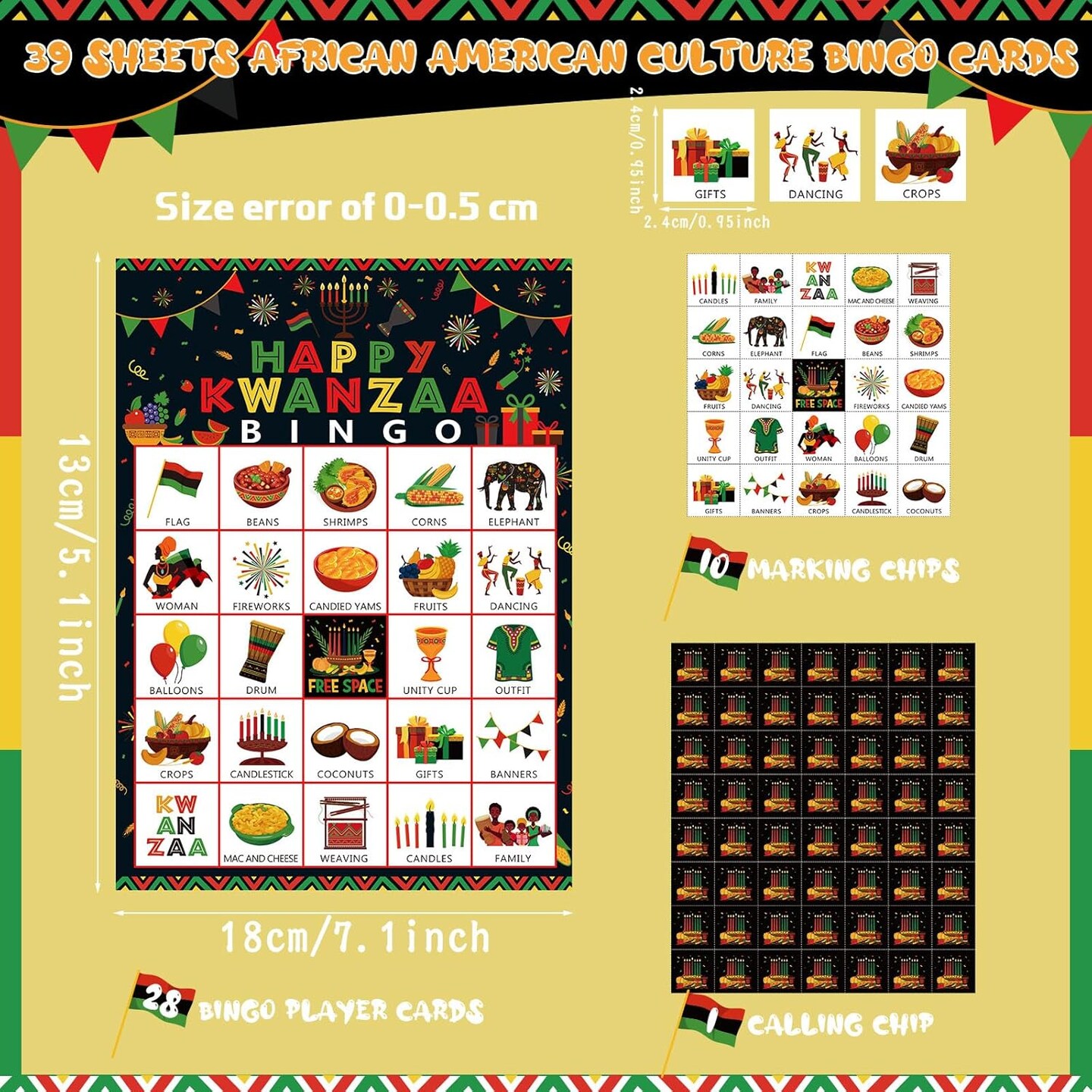 39 Pcs Kwanzaa Game Bingo 24 Players African American Culture Bingo ...