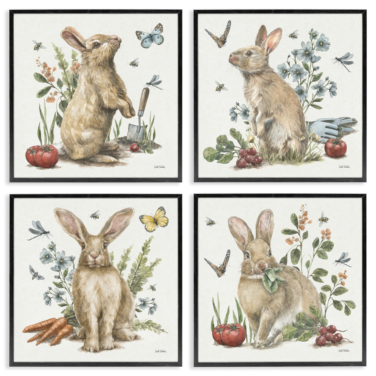 Stupell Industries Spring Woodland Rabbits 4 pc Framed Giclee Wall Art ...