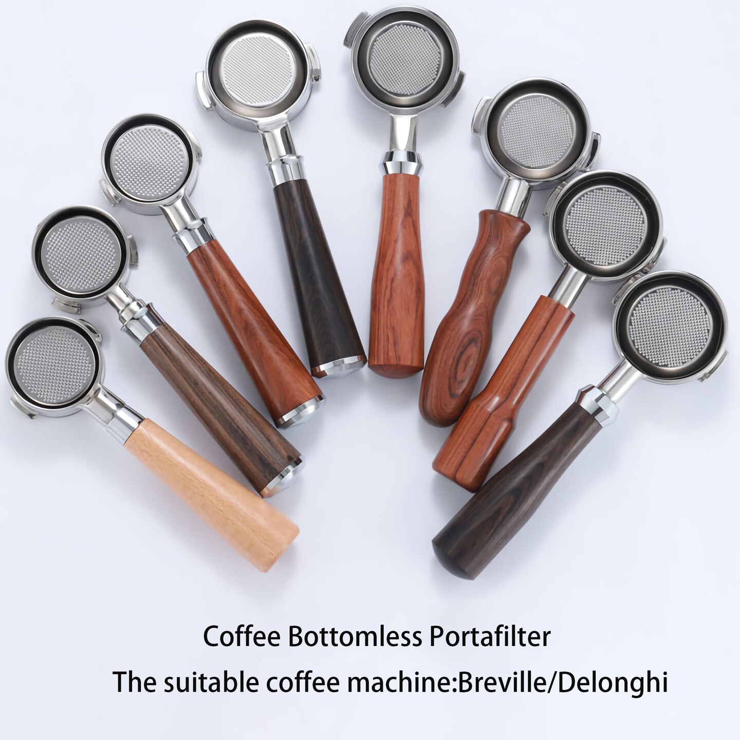 Colored Wood Handle Bottomless Portafilter with Stainless Steel ...
