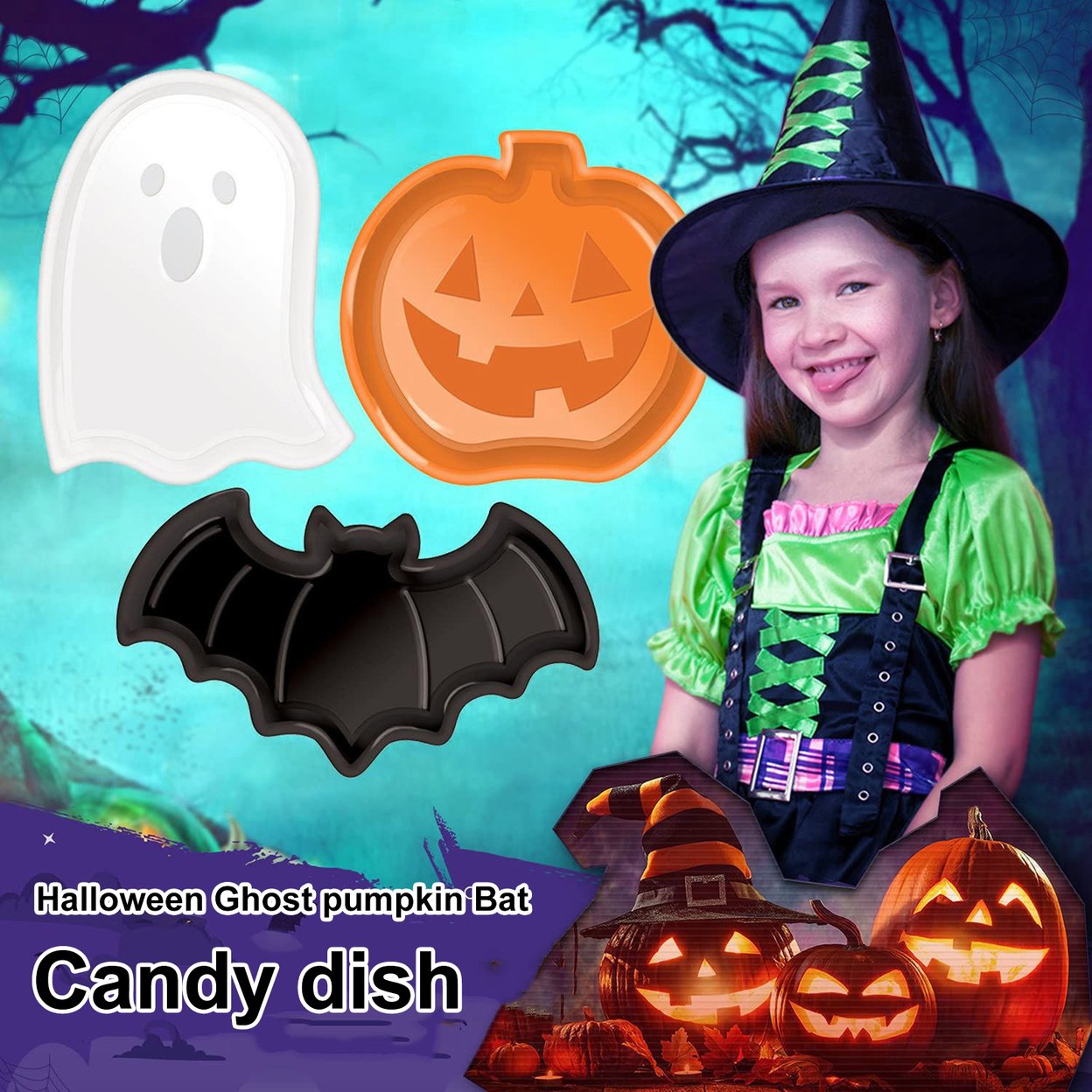 3Pcs Halloween Candy Plates Pumpkin Ghost Bat Treat Holders Halloween ...