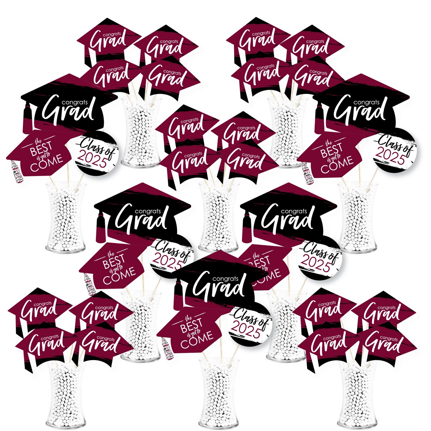 Big Dot of Happiness 2025 Maroon Graduation Party Centerpiece Sticks ...