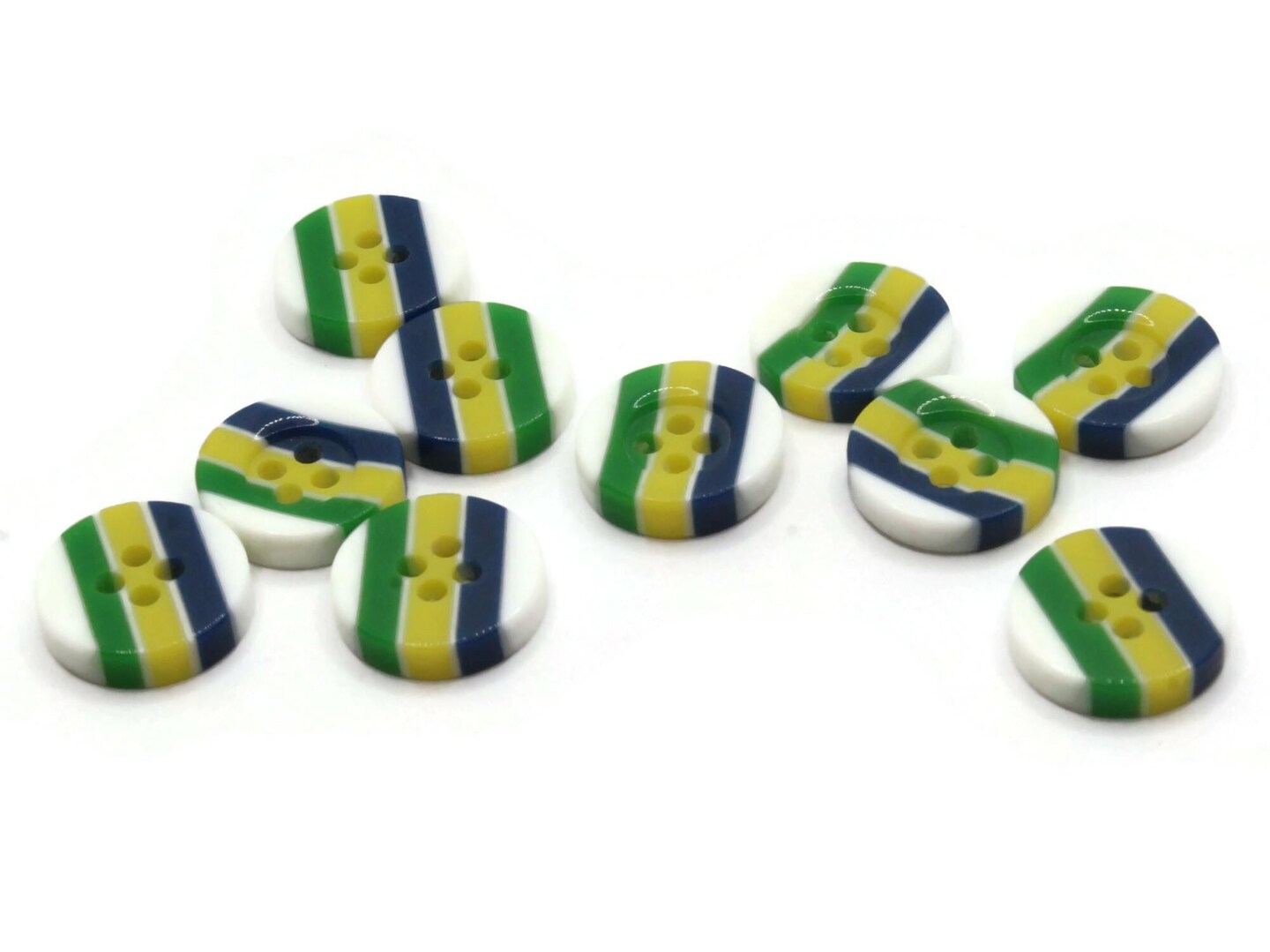 10 13mm Green Yellow Blue and White Striped Flat Round Resin Plastic ...