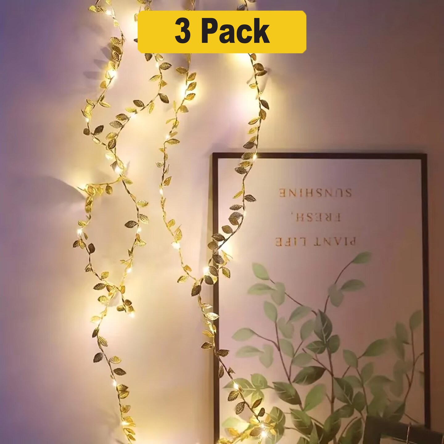 Lush 20 LED Plant Leaf String Lights — Battery Operated with Copper ...