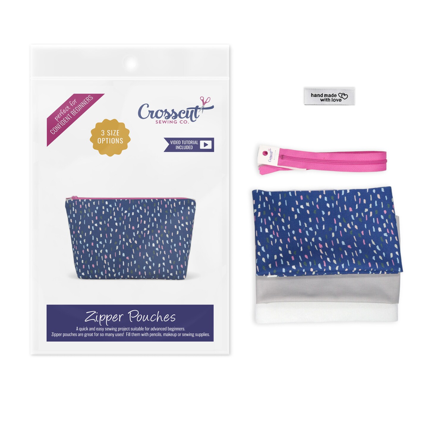 Crosscut Sewing Co.® Zipper Pouch Sewing Project Kit for Beginners with ...