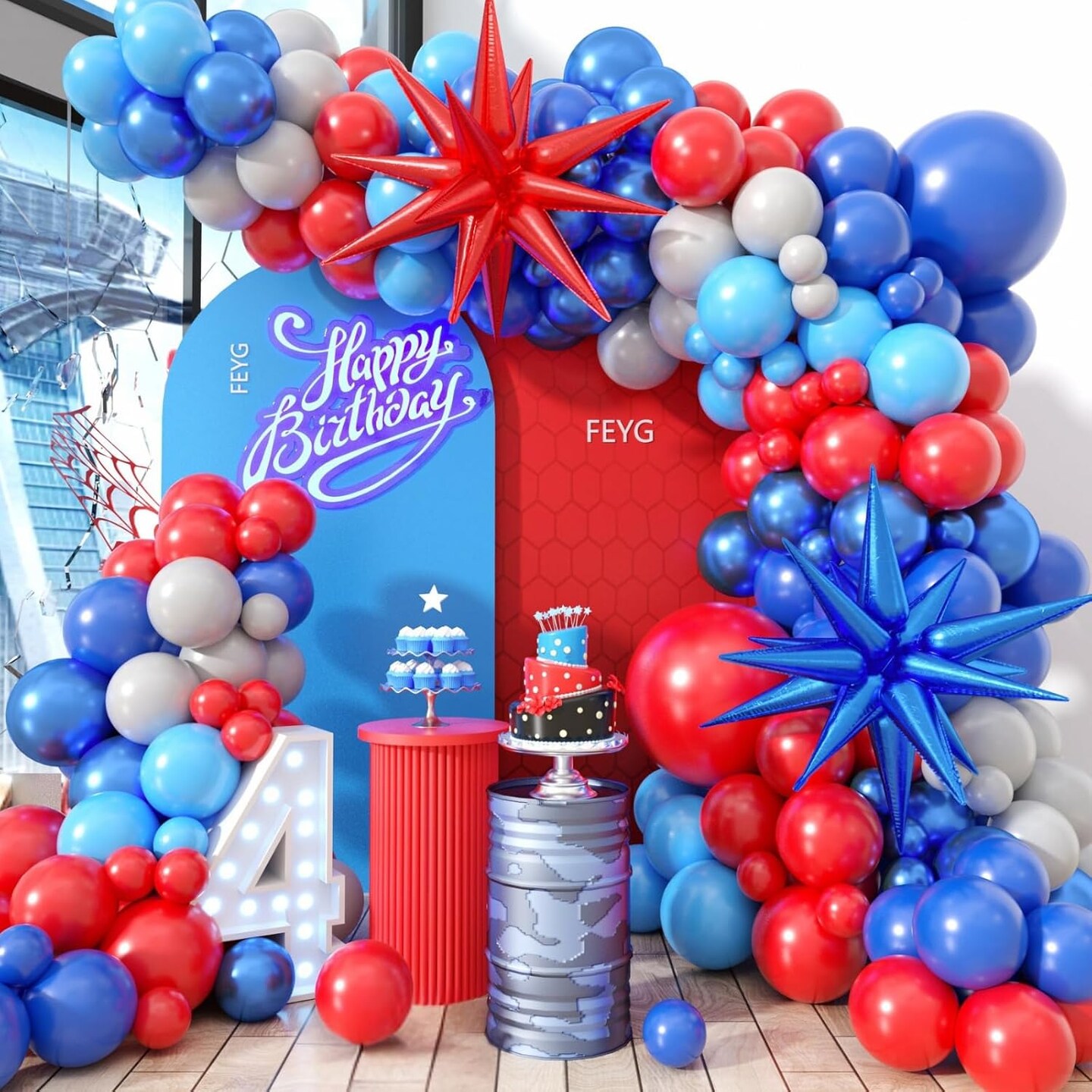 Red and Blue Balloons Arch Garland Kit with 4D Star Foil Balloons for ...