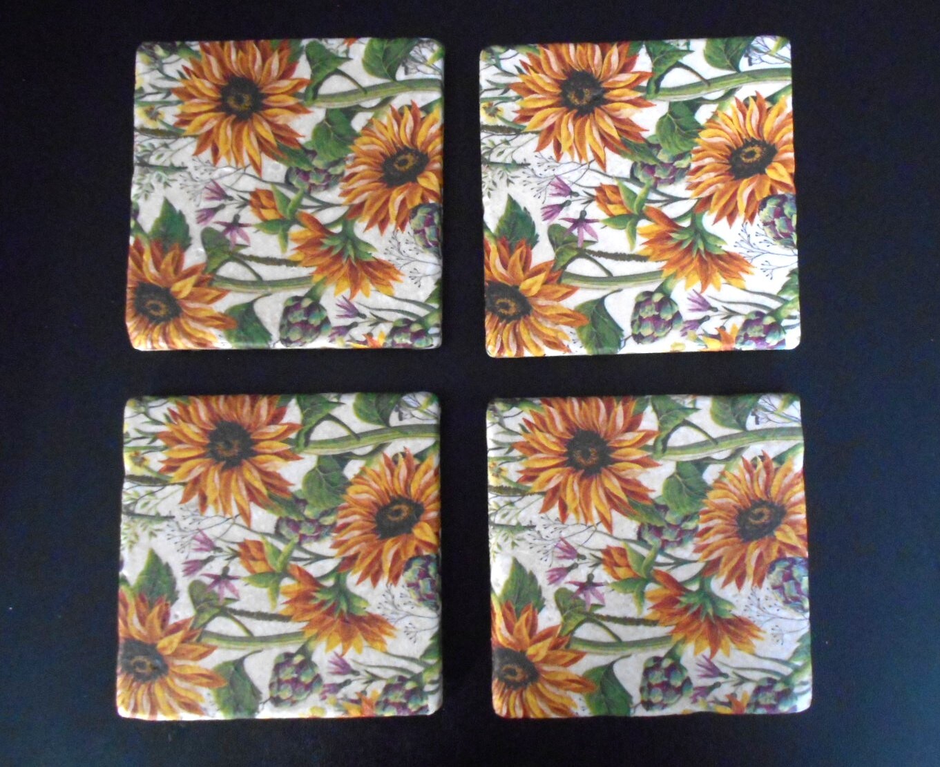 Decoupaged Tumbled Tile Coasters Sunflowers Set of Four | MakerPlace by ...