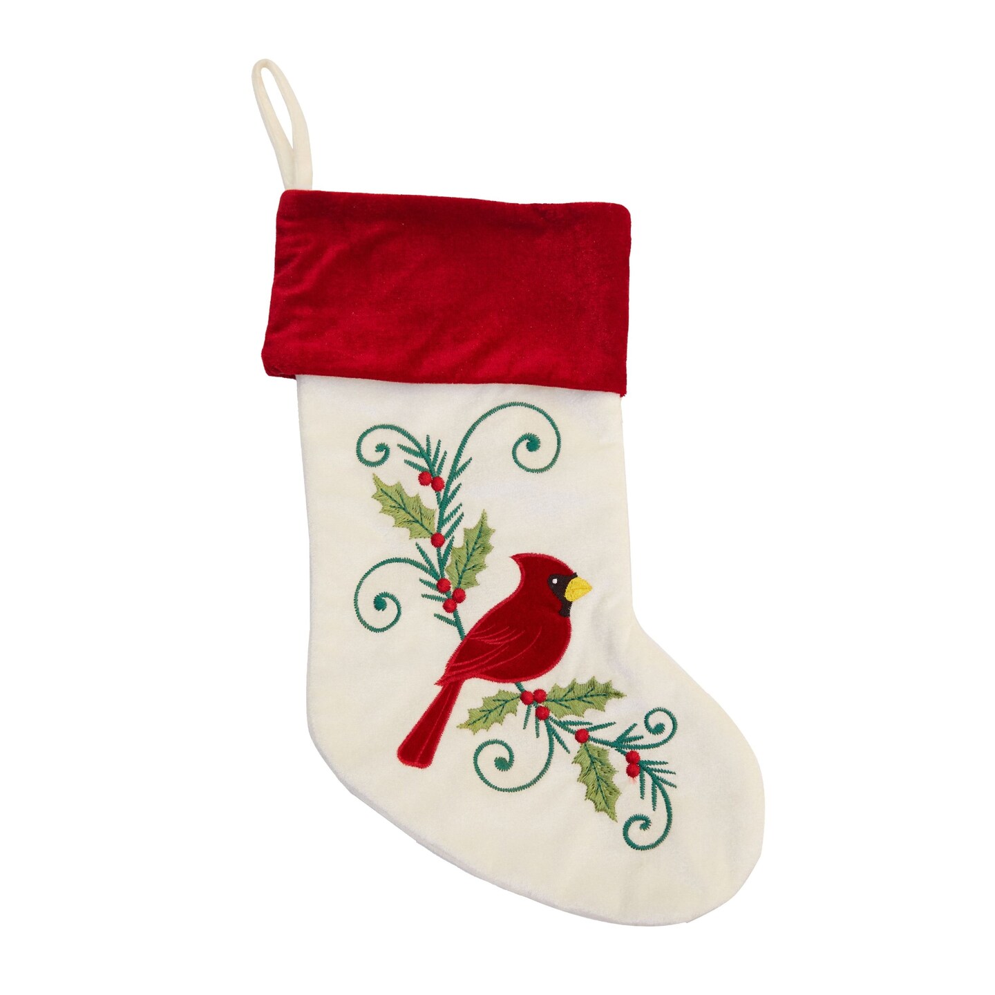 White Embroidered Cardinal Stocking - 20 inch | Michaels