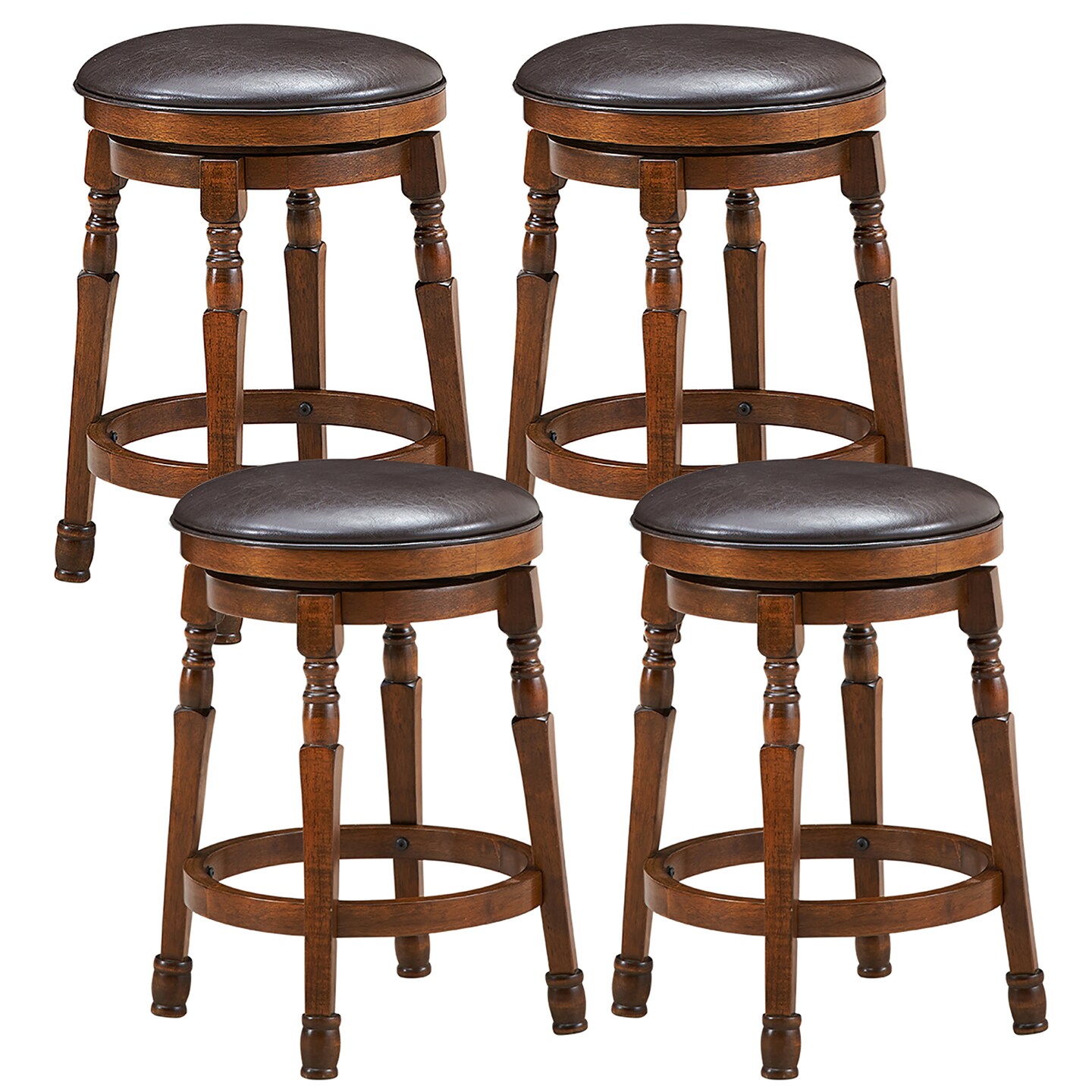 Costway Set of 4 24'' Swivel Bar Stool Leather Padded Dining Kitchen ...